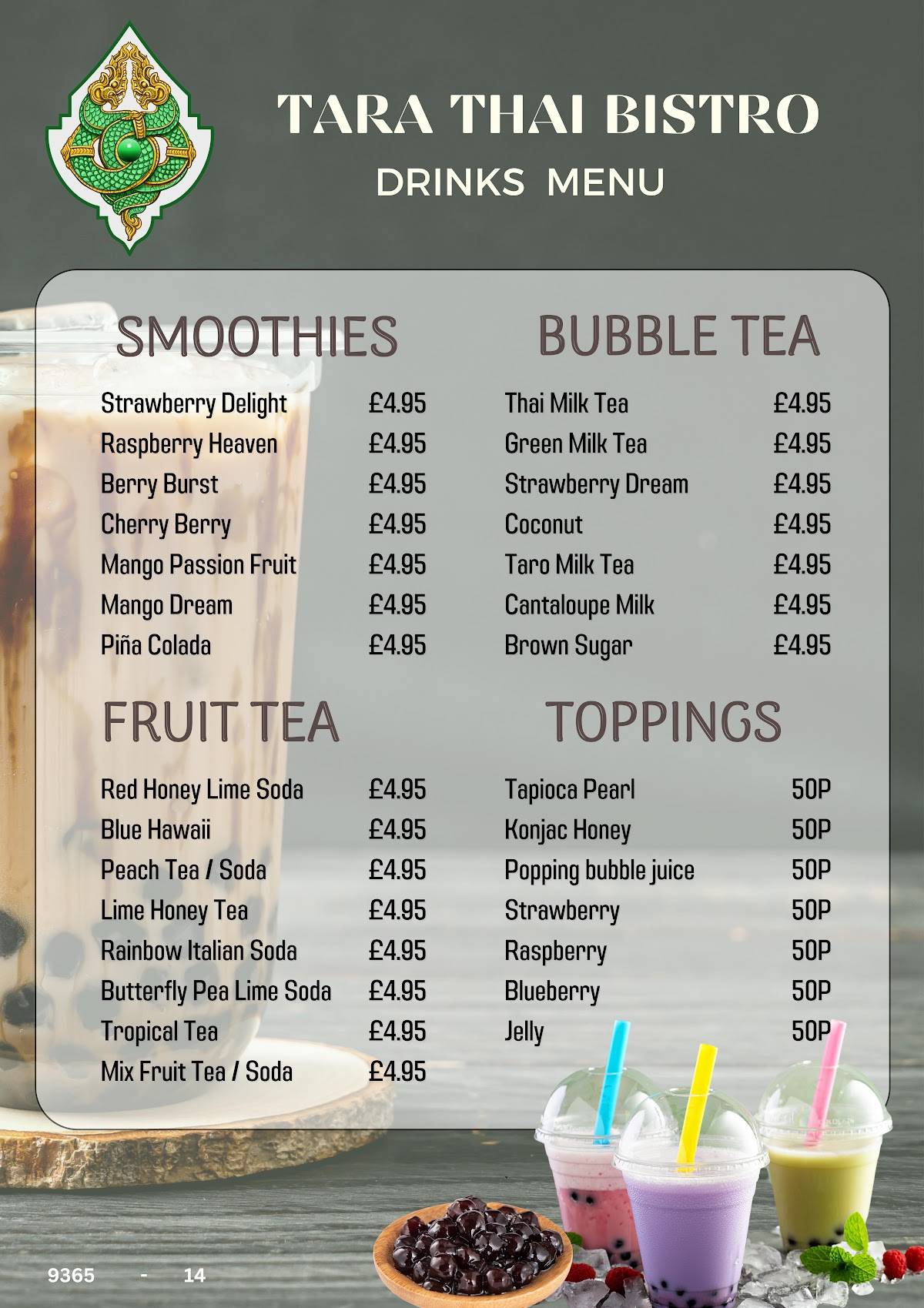 Menu at Tara Thai Bistro restaurant, Norwich