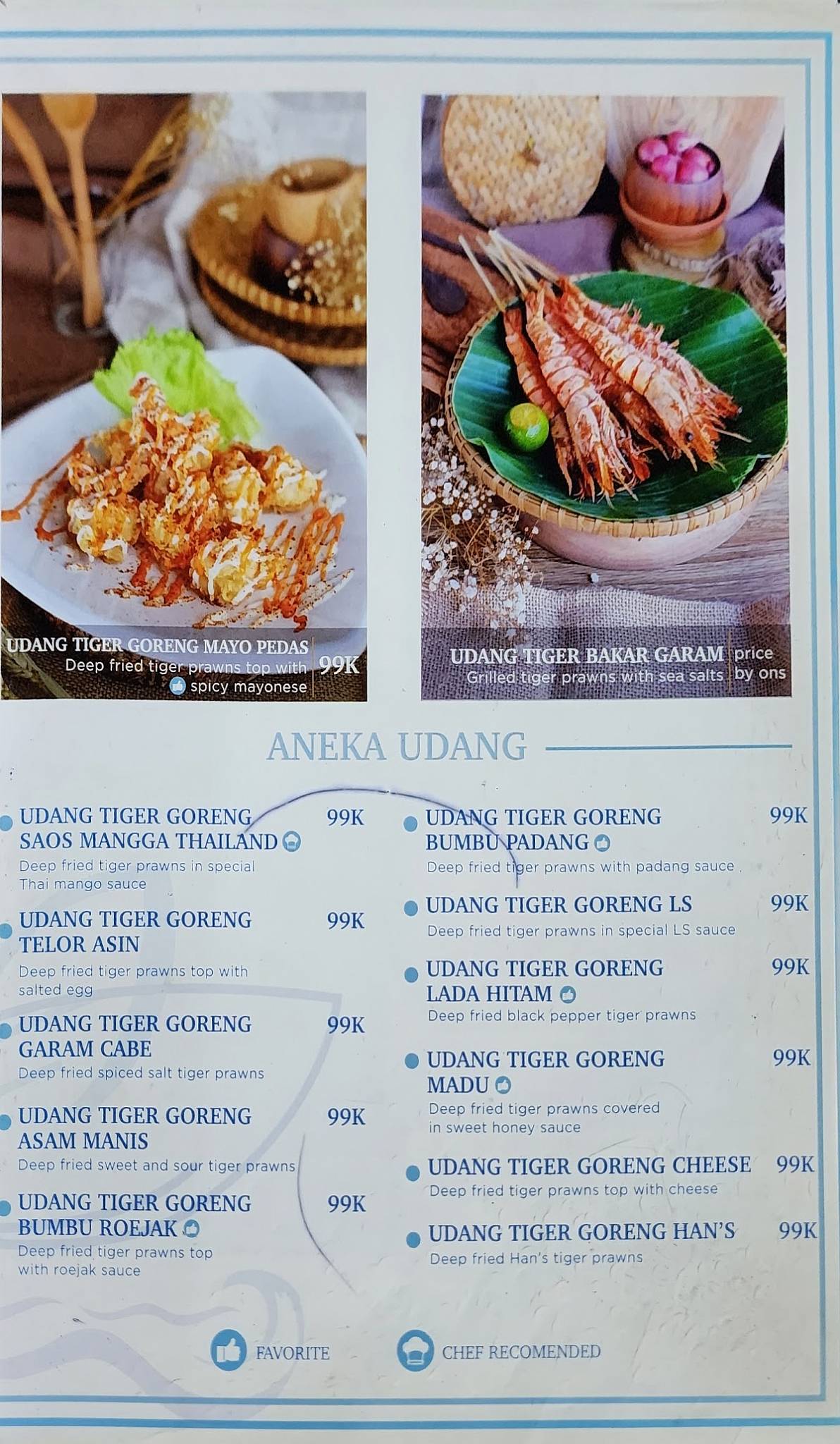 Menu at Lemakan Samudra restaurant, Tarakan