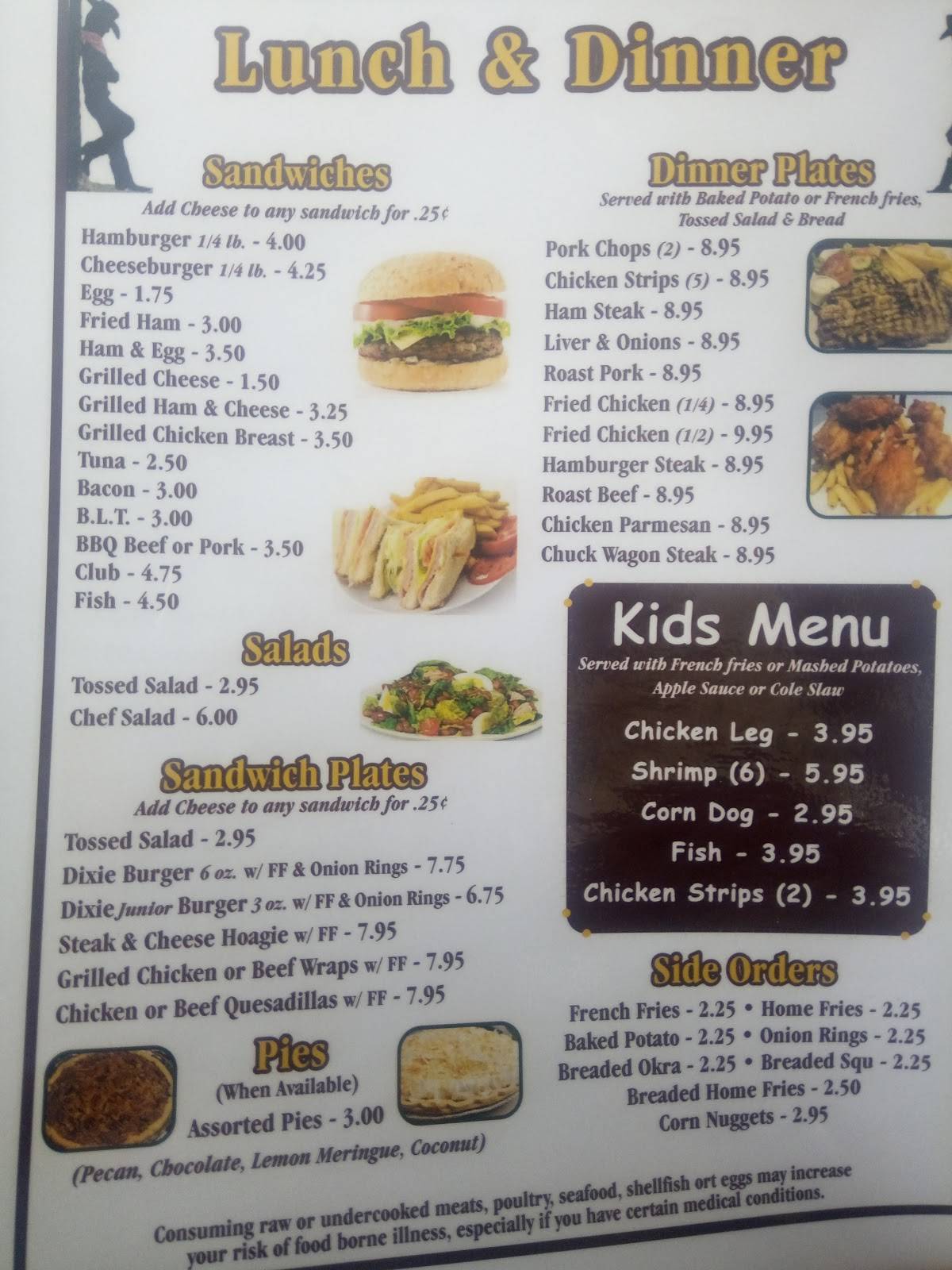 Menu at Taste of Dixie Diner restaurant, Cross City