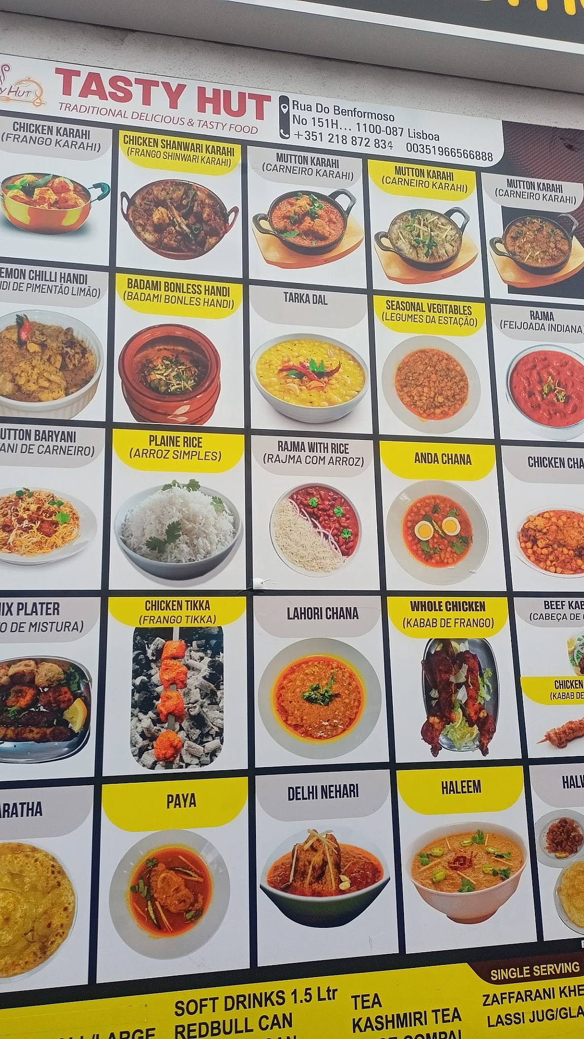 Menu at Tasty Hut Halal food restaurant, Lisbon