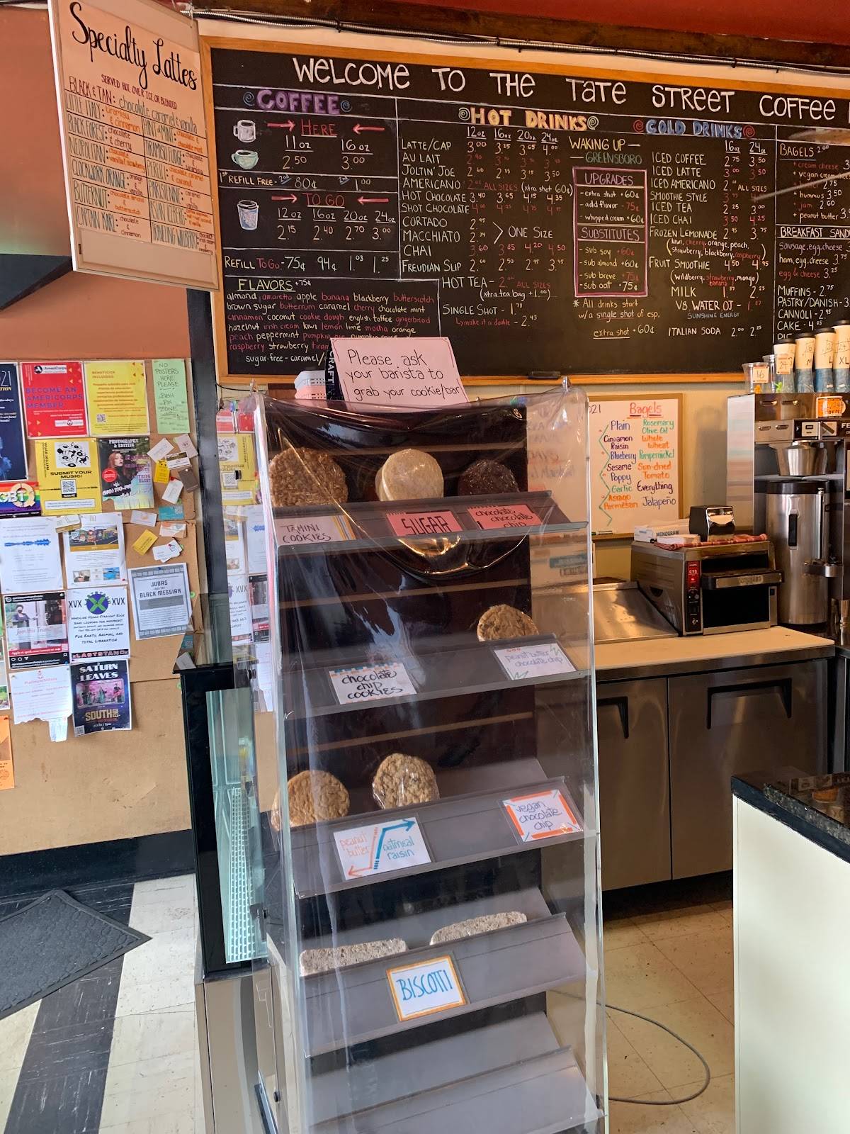 Menu at Tate Street Coffee House, Greensboro