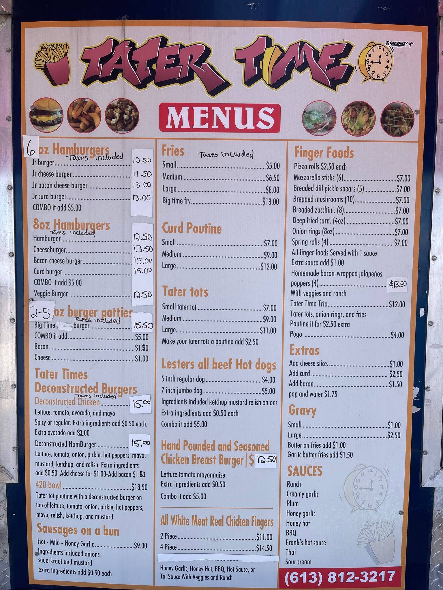 Menu au Tater Time restaurant, Perth, Hwy 7