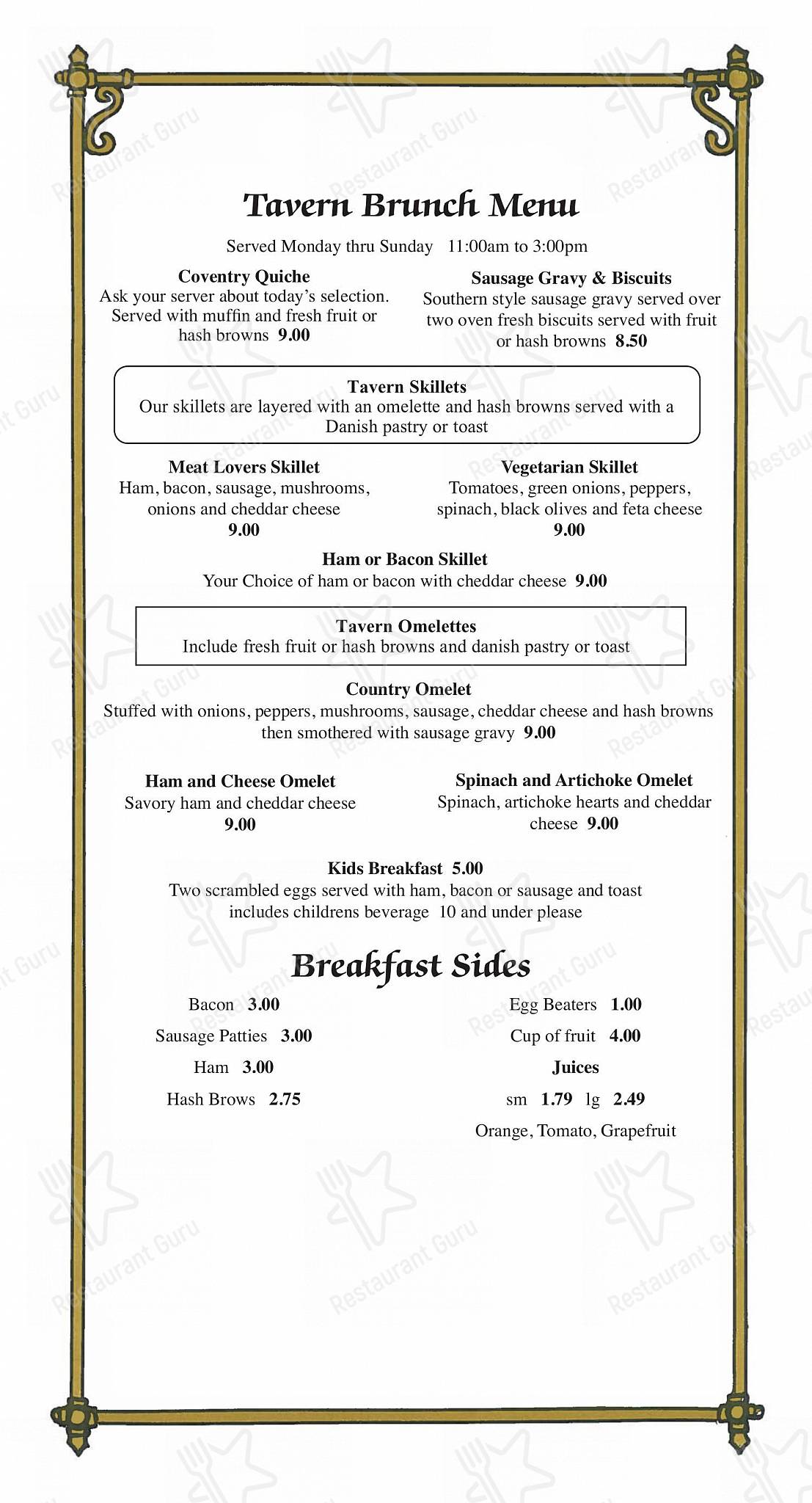 Menu at Hall's Tavern at Coventry desserts, Fort Wayne