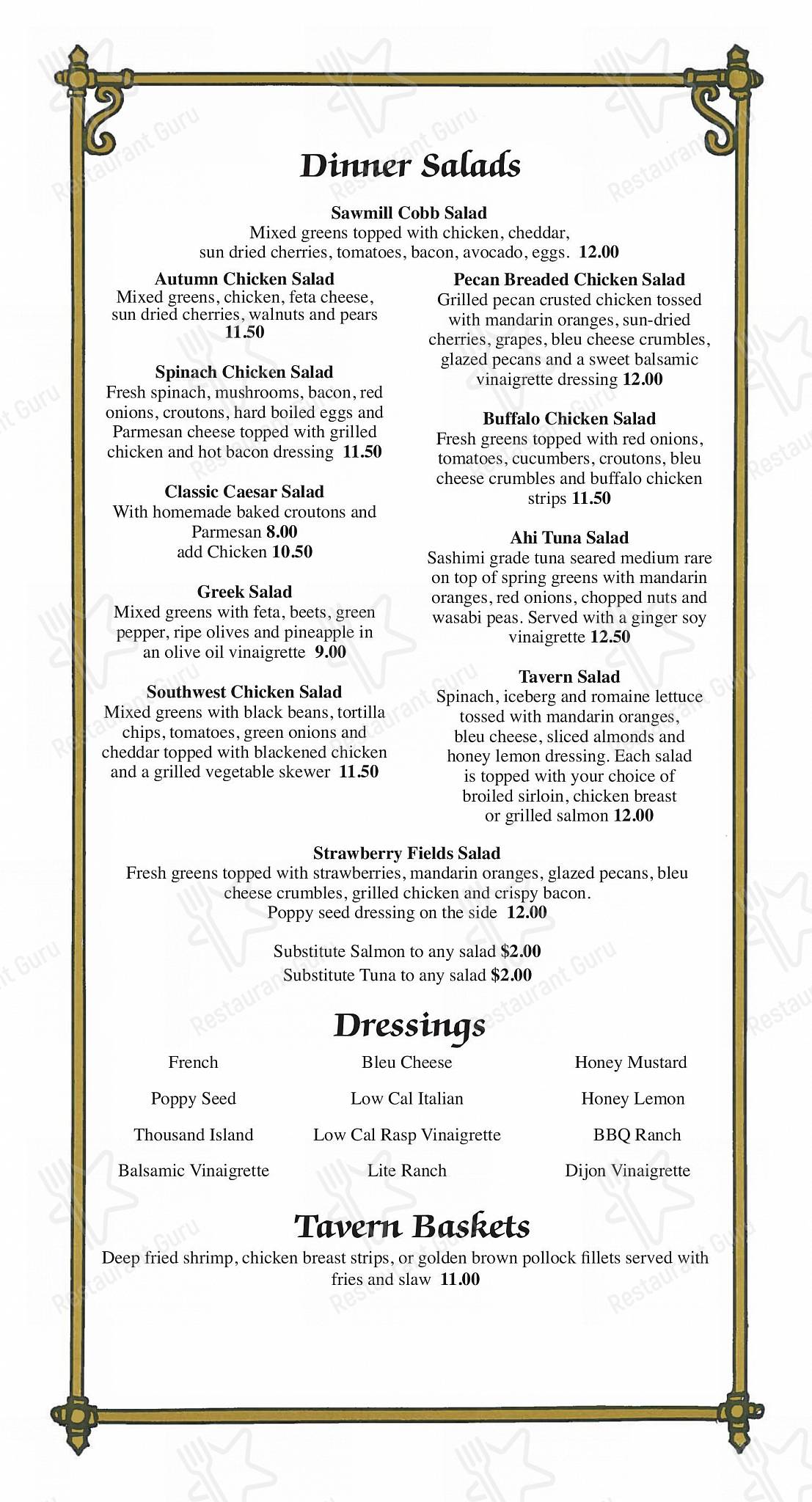 Menu at Hall's Tavern at Coventry desserts, Fort Wayne
