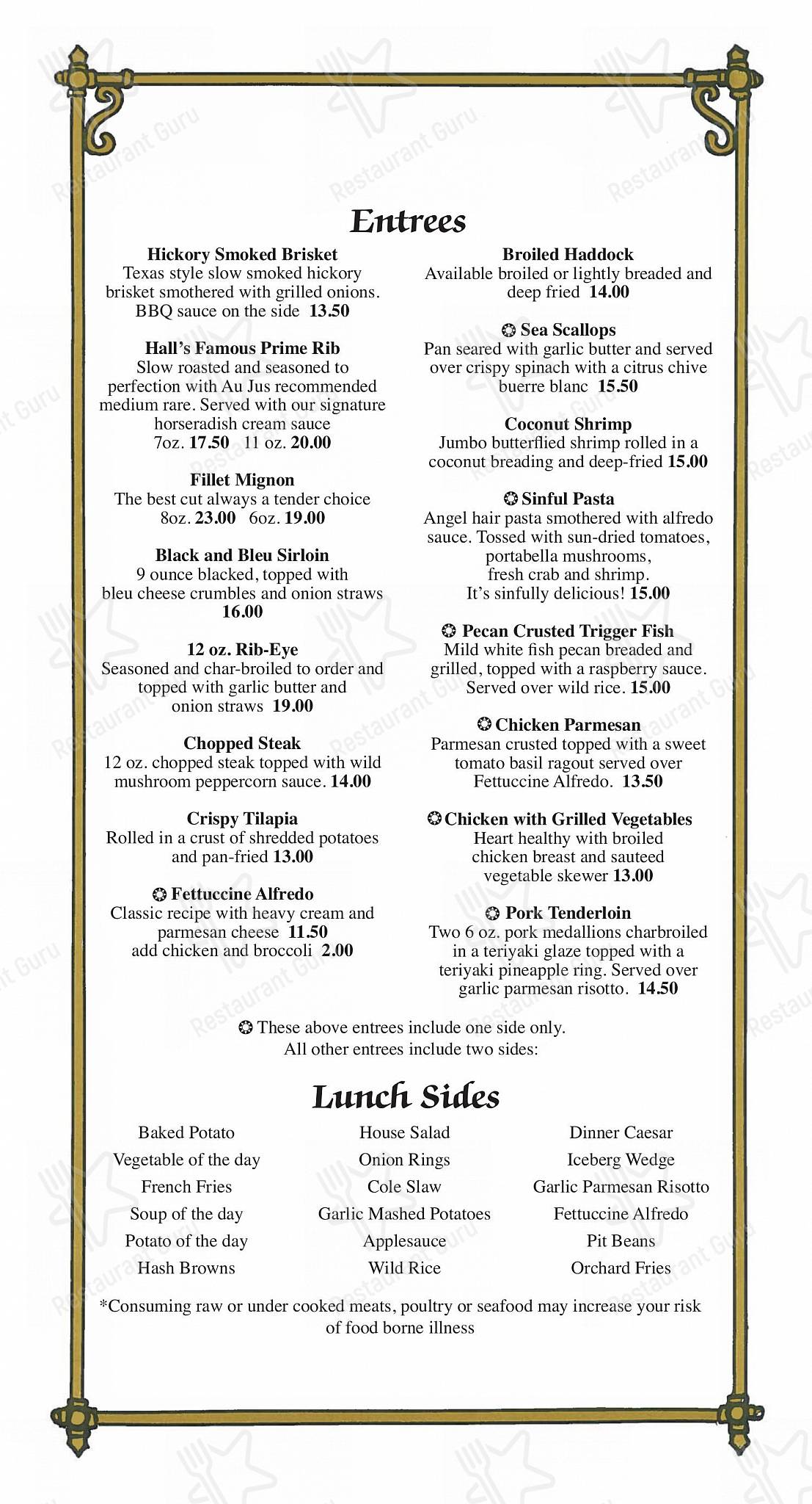 Menu at Hall's Tavern at Coventry desserts, Fort Wayne
