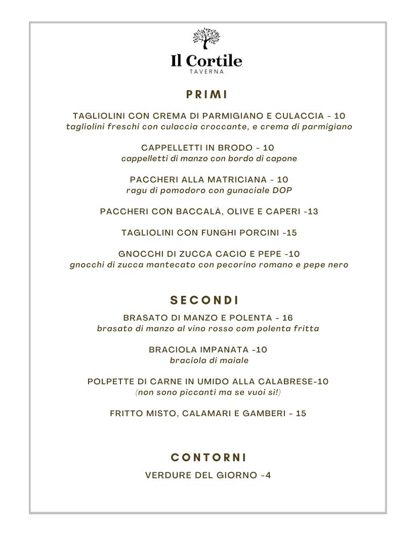 Menu au Taverna Il Cortile restaurant, Bedonia