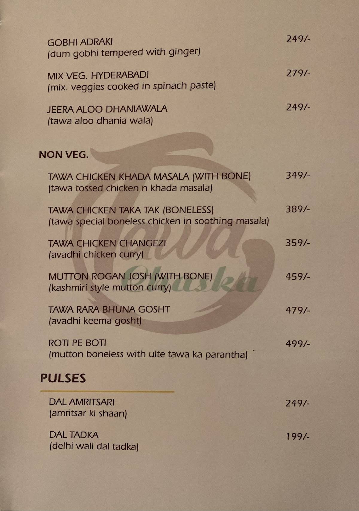 Menu at Tawa Chaska Family Restaurant, Gurugram