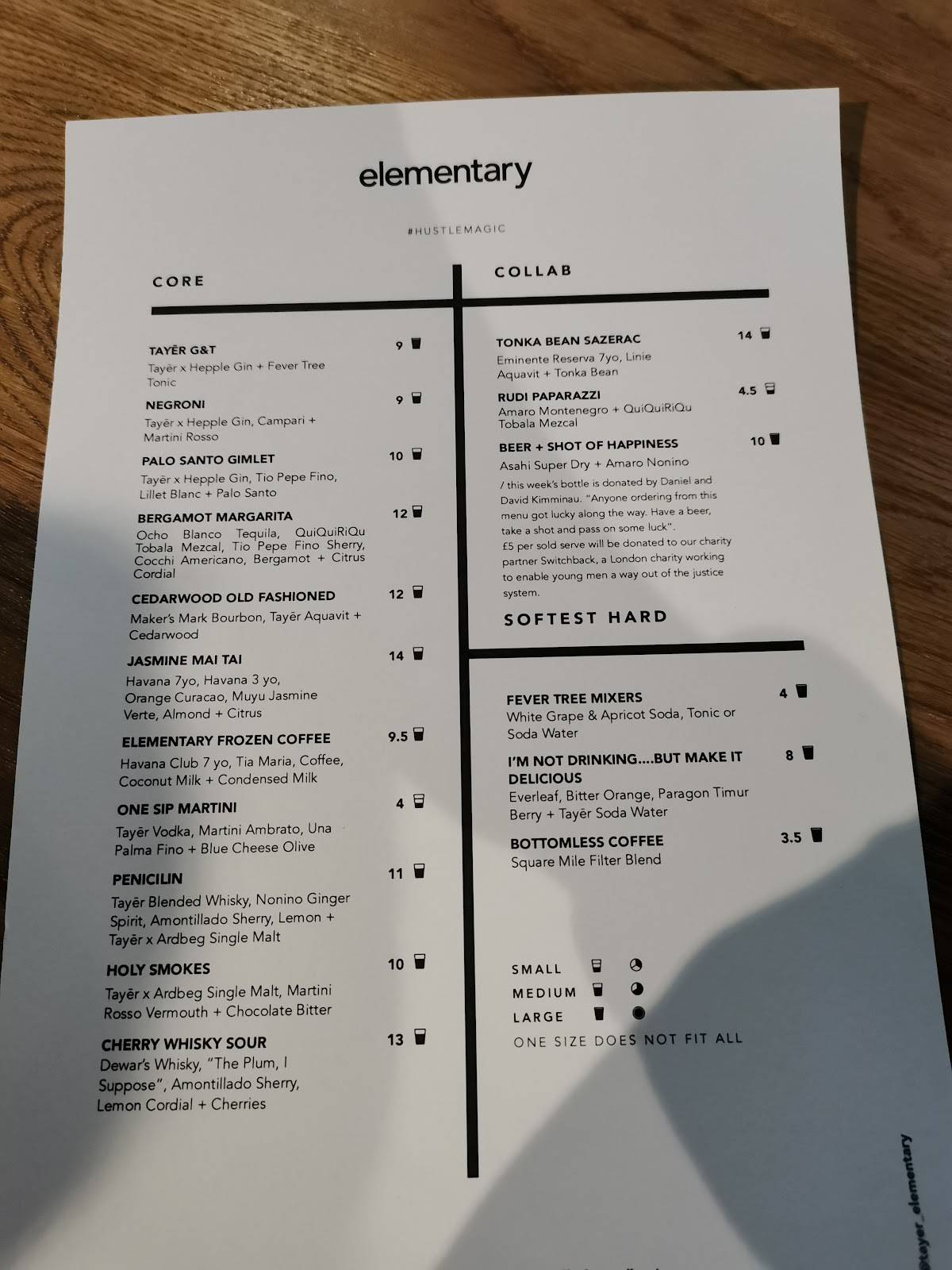 Menu at Tayēr + Elementary pub & bar, London
