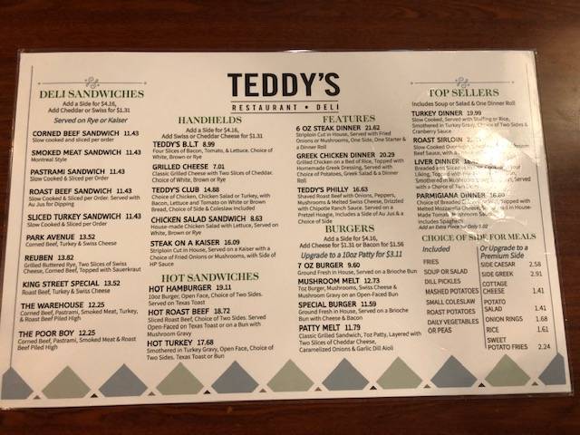 Menu at Teddy's Restaurant & Deli, Oshawa