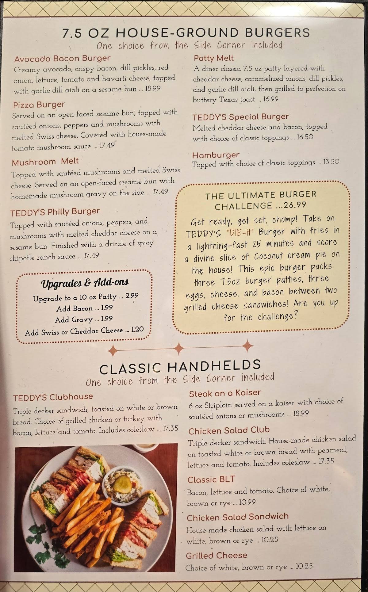 Menu at Teddy's Restaurant & Deli, Oshawa