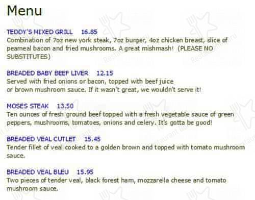 Menu at Teddy's Restaurant & Deli, Oshawa