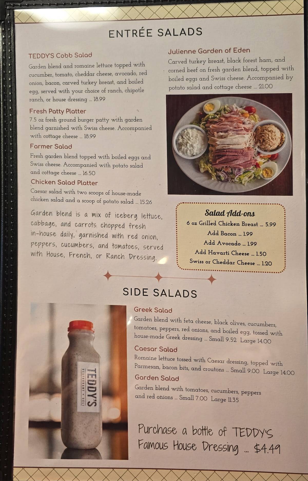 Menu at Teddy's Restaurant & Deli, Oshawa