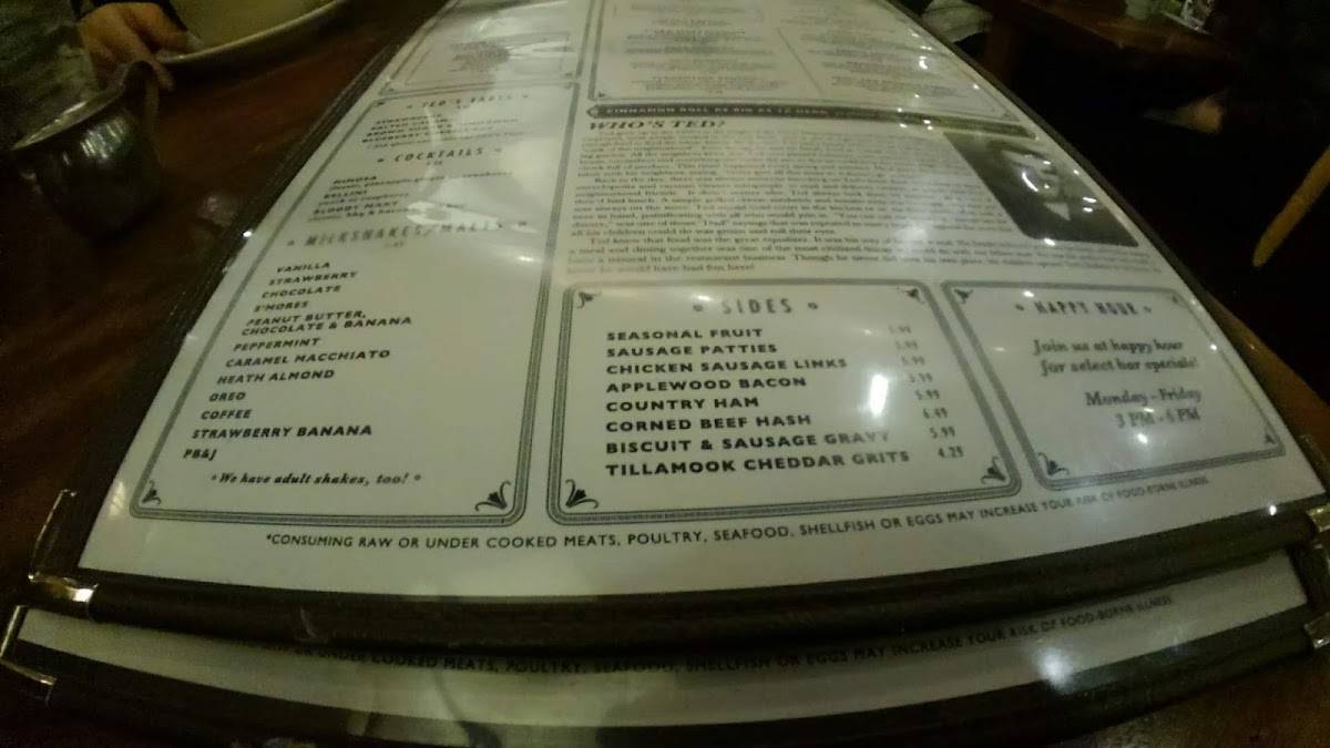 Menu at Ted's Bulletin restaurant, Reston