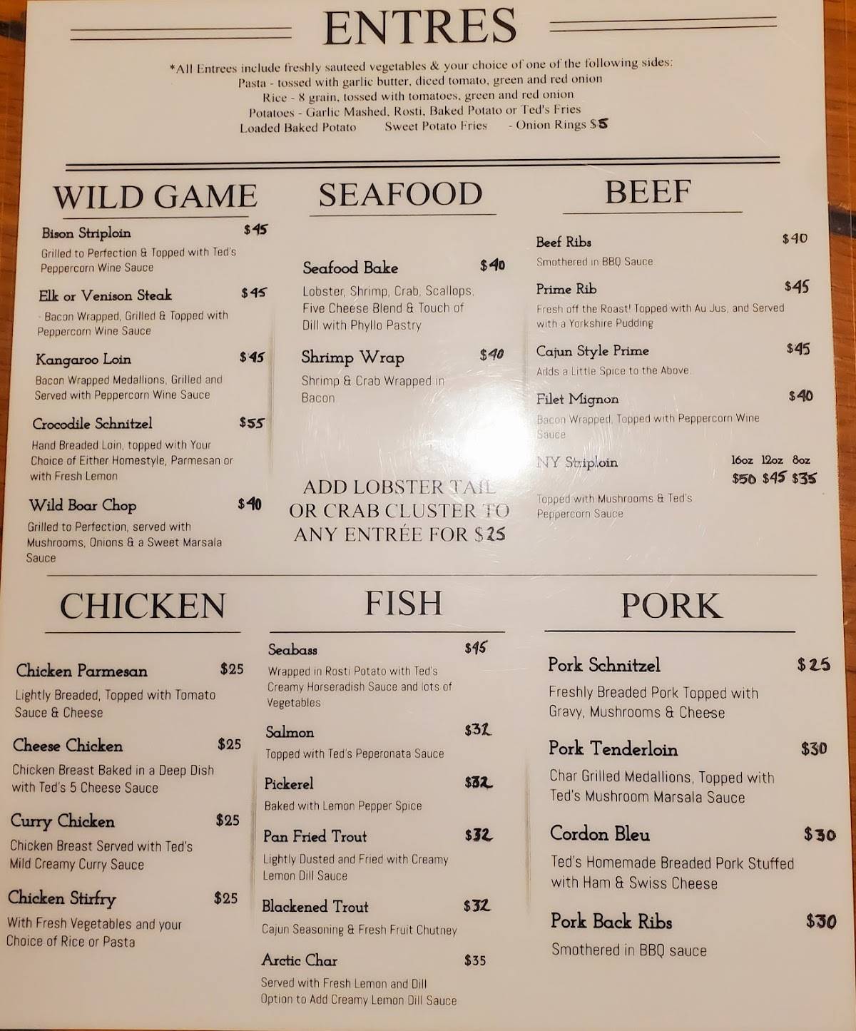 Menu at Ted's Range Road Diner restaurant, Meaford, RR1