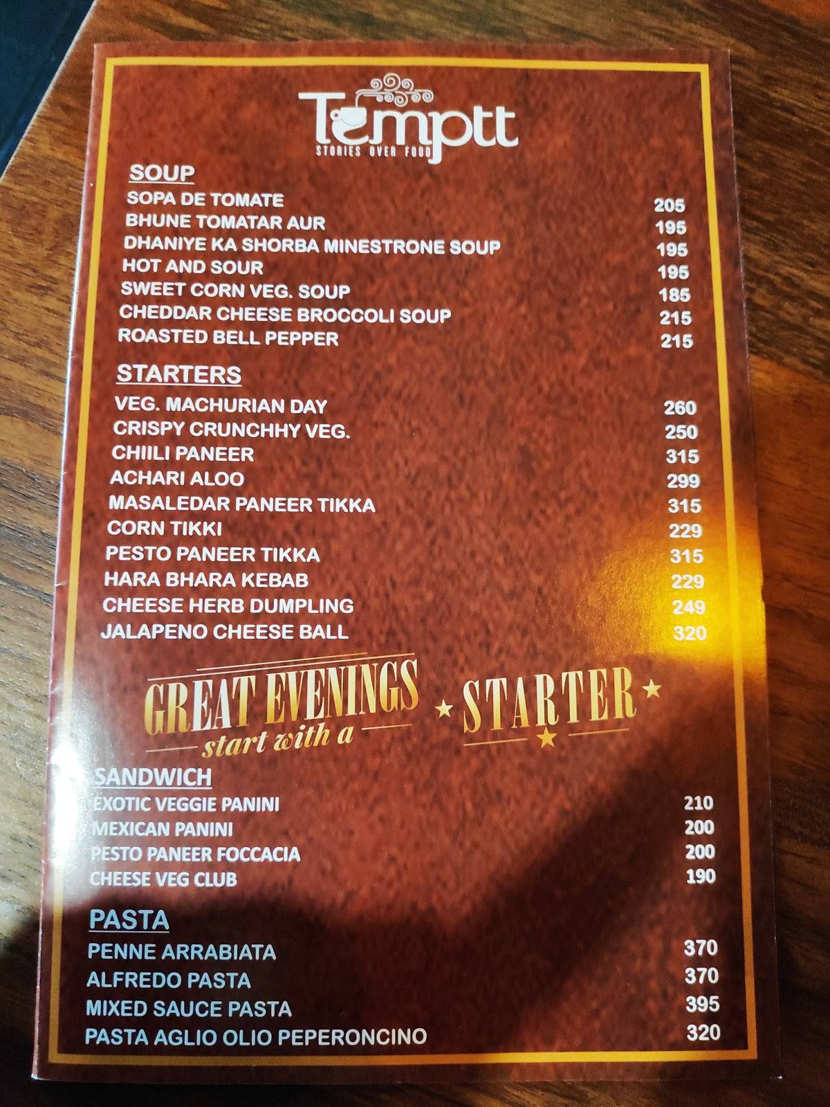Menu at Temptt restro and cafe, Ahmedabad, 6th floor