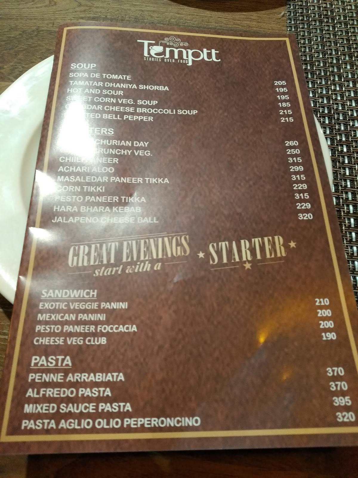 Menu at Temptt restro and cafe, Ahmedabad, 6th floor