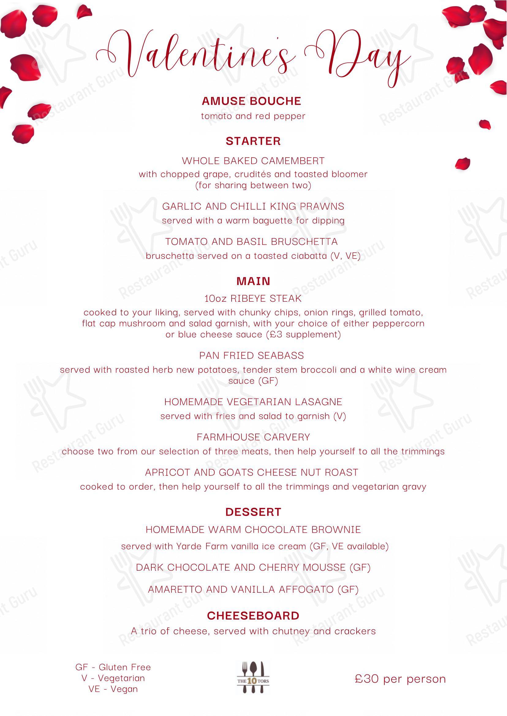 Menu at Ten Tors Inn pub & bar, Newton Abbot