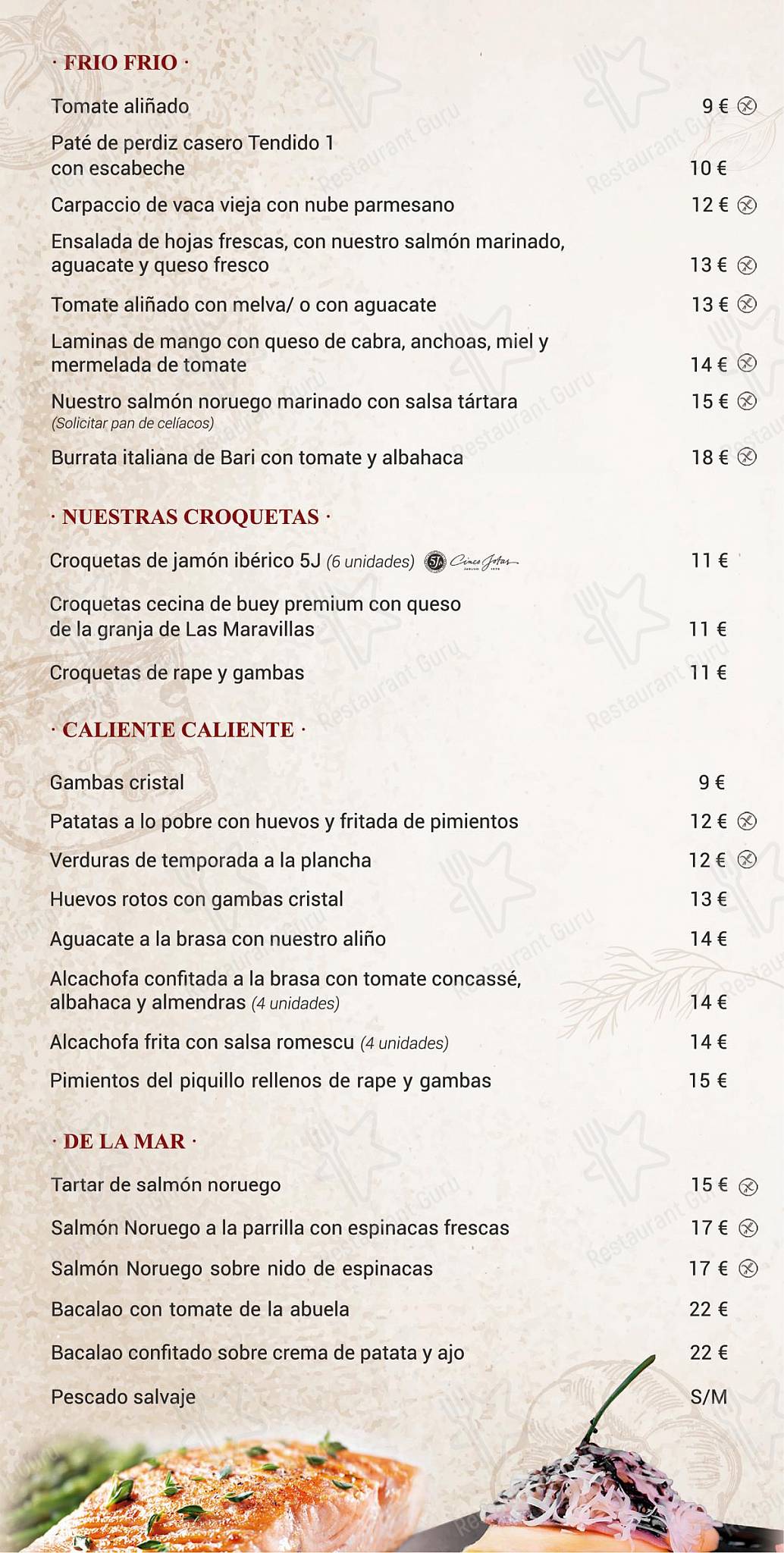 Carta de Restaurante Tendido 1, Granada, Av. Dr. Oloriz