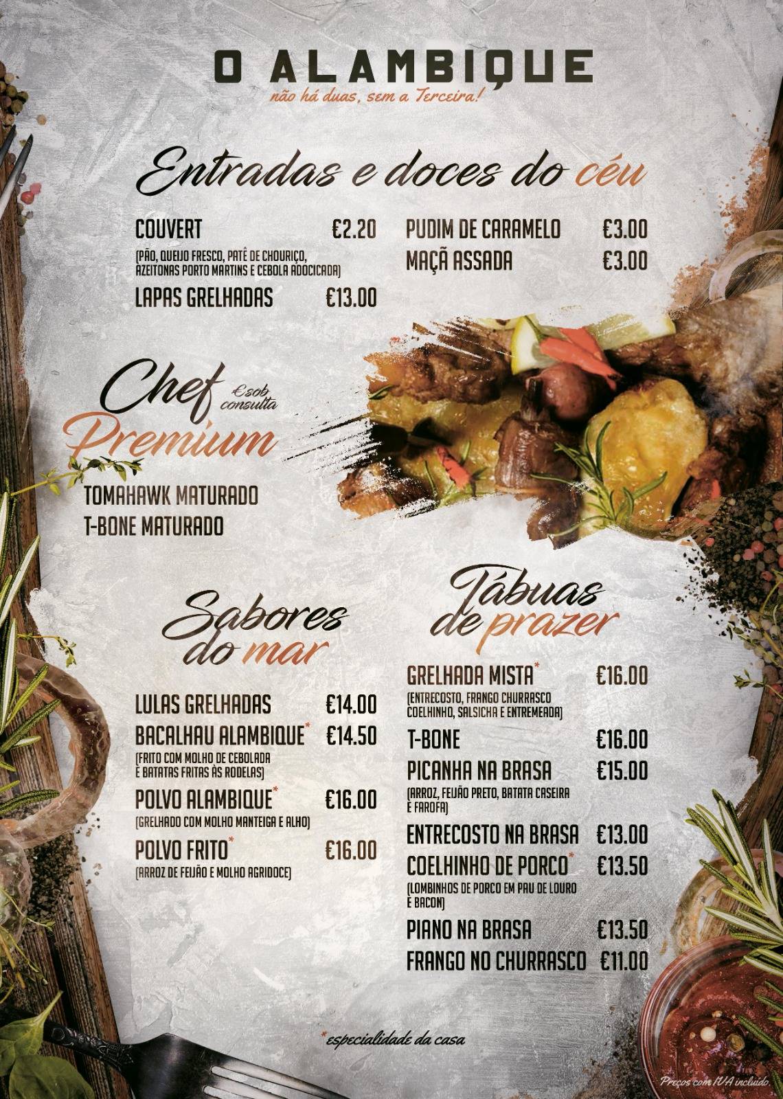 Menu em Terceira O Alambique restaurante, Fonte Do Bastardo