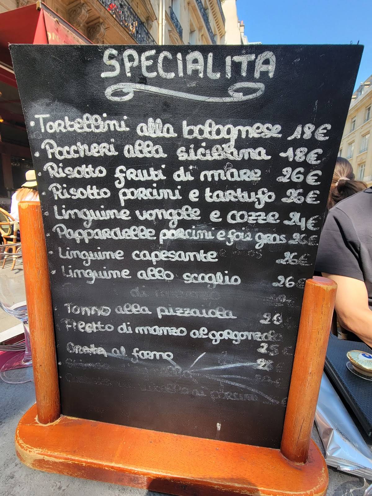 Menu at Terra Nera restaurant, Paris