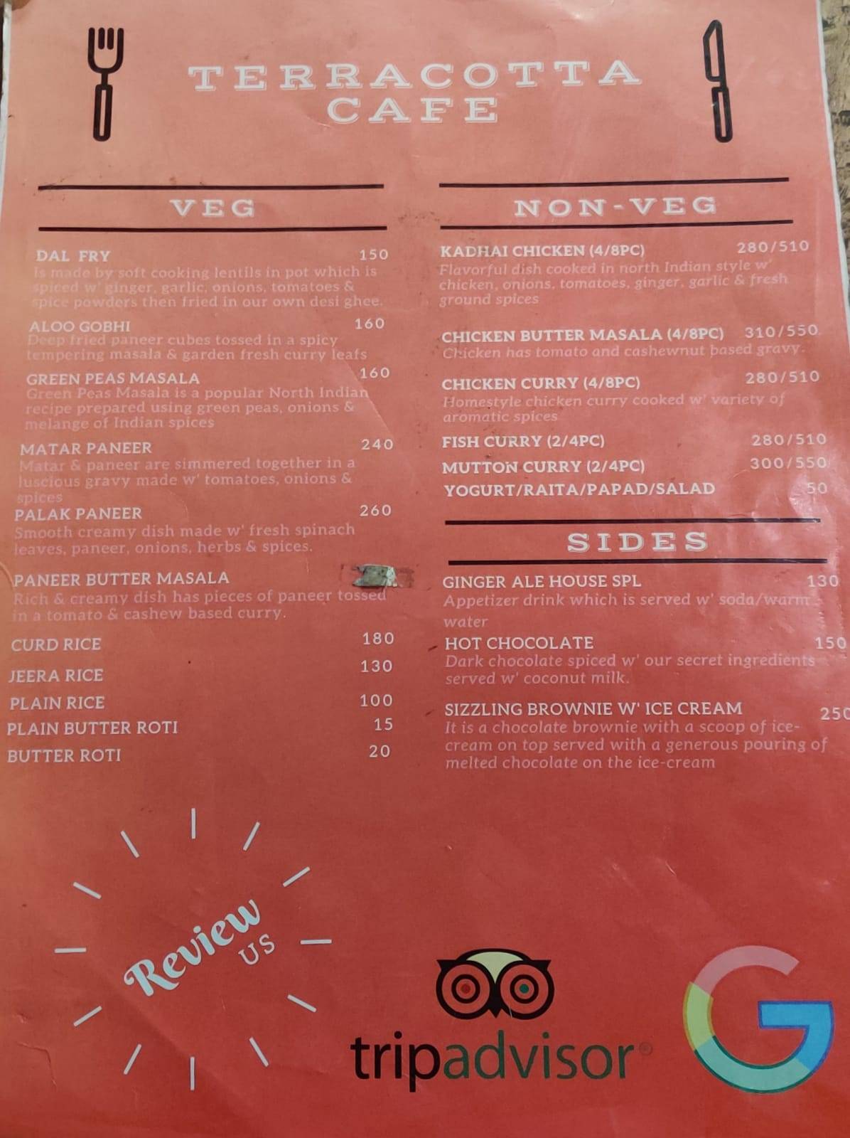 Menu at Terracotta Cafe, Varanasi, B1/146