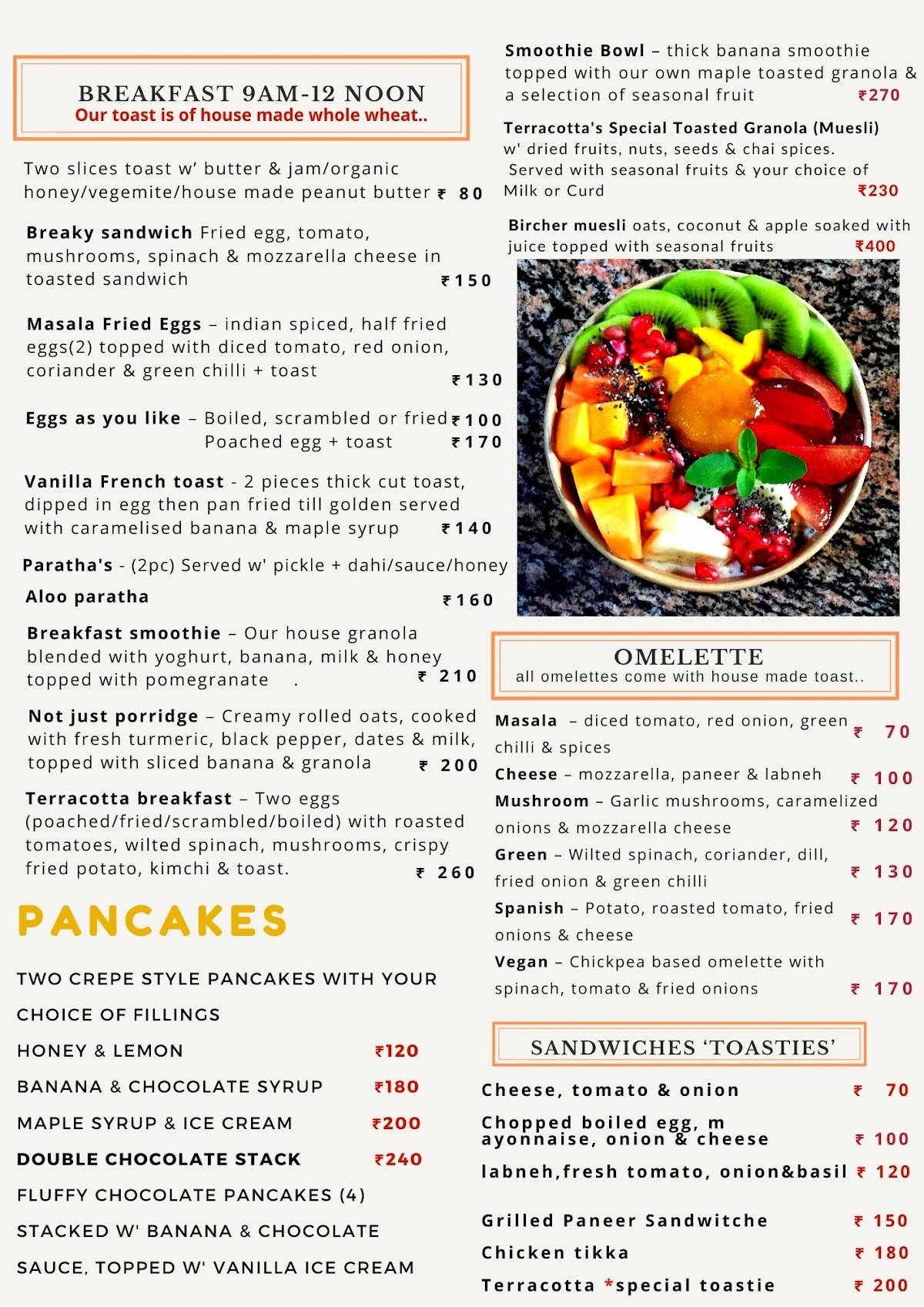 Menu at Terracotta Cafe, Varanasi, B1/146