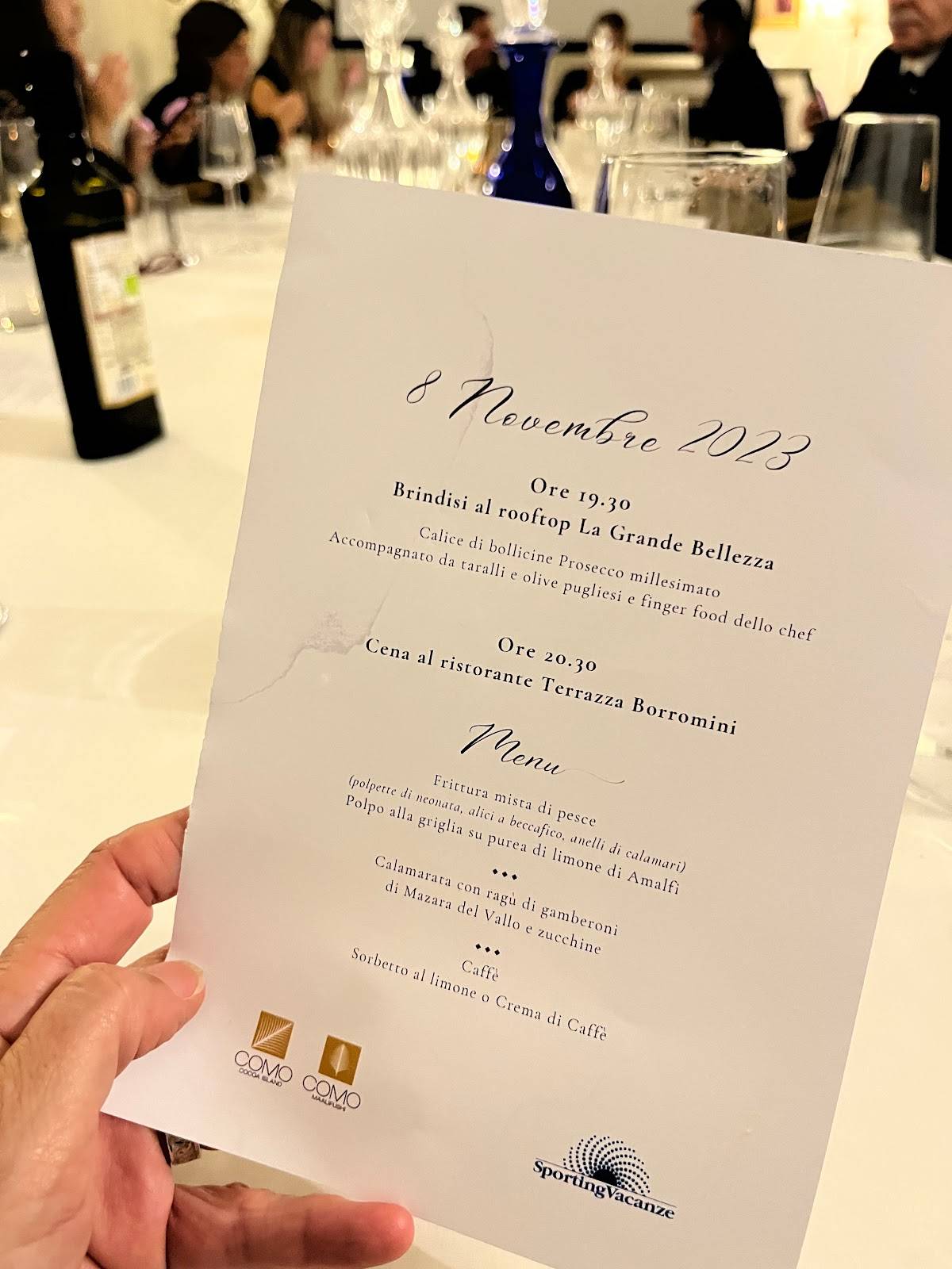 Menu at Terrazza Borromini restaurant, Rome