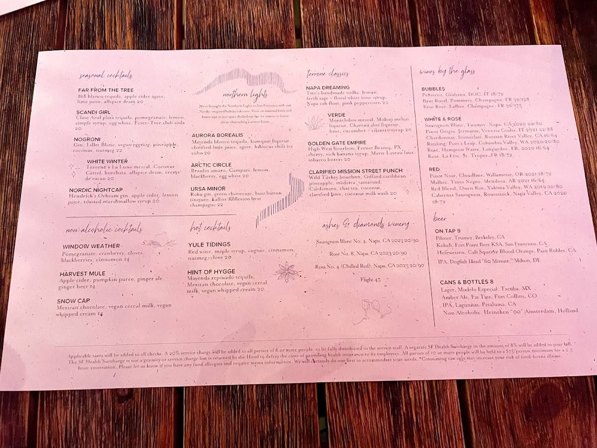Menu at Terrene pub & bar, San Francisco