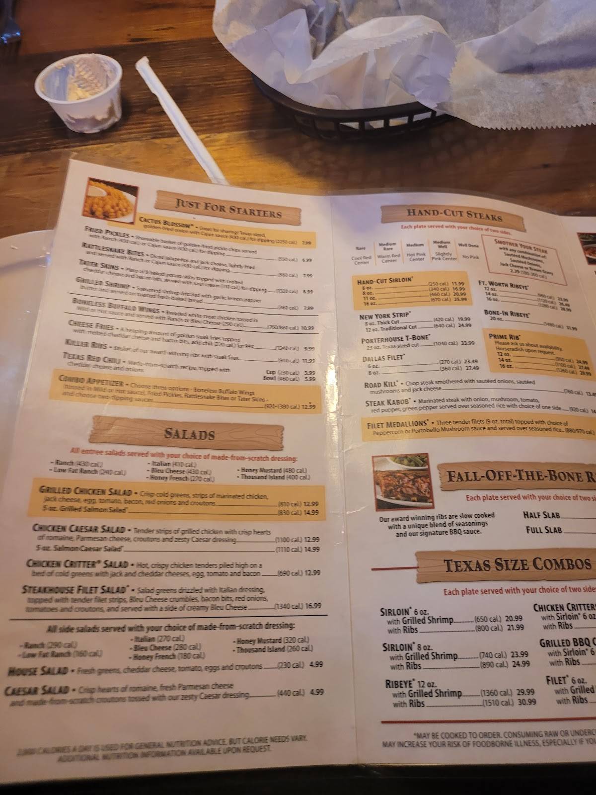 Menu at Texas Roadhouse steakhouse, Apple Valley