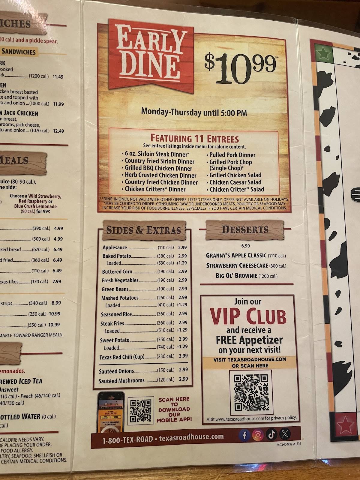 Menu at Texas Roadhouse BBQ, Spartanburg