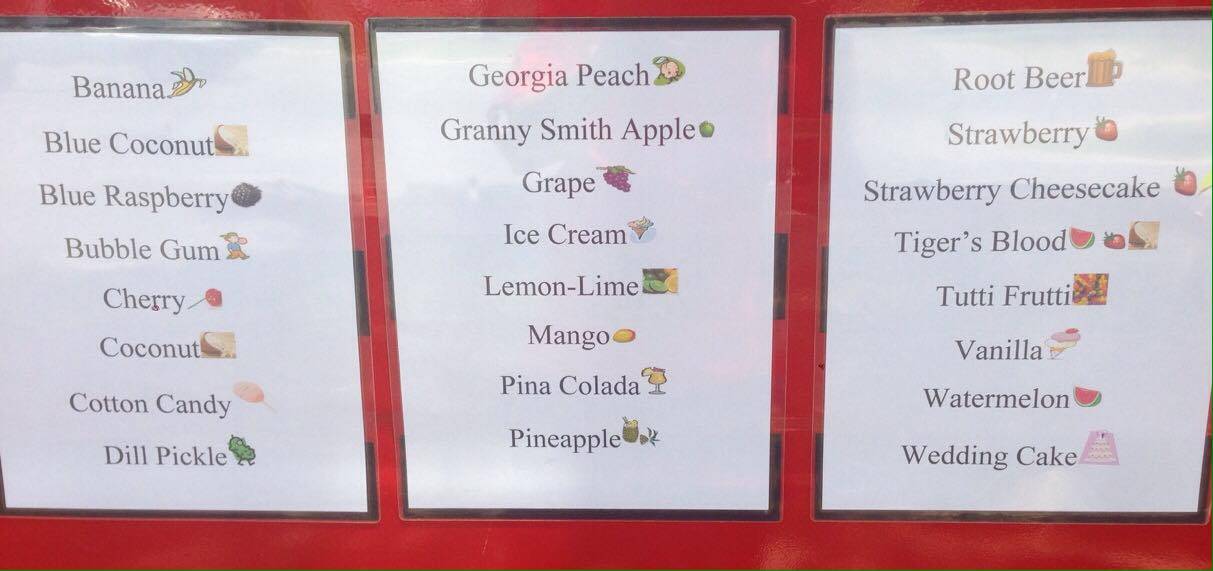 Menu at Texas Snow restaurant, Rockport