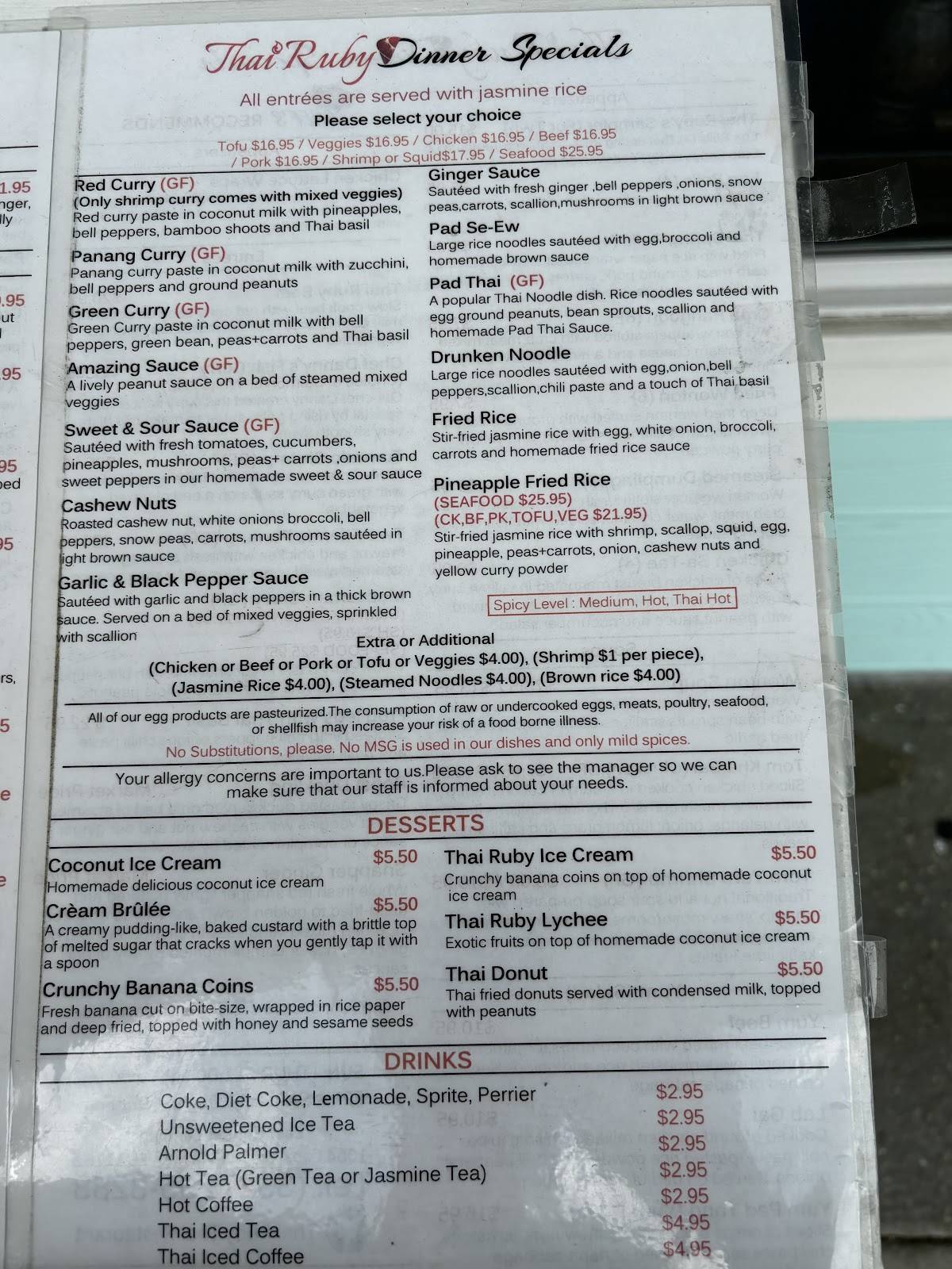Menu at Thai Ruby At Lake Sumter restaurant, The Villages