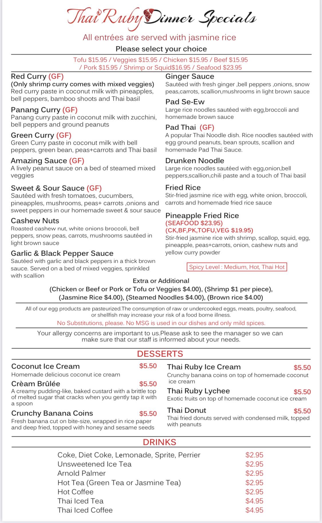 Menu at Thai Ruby At Lake Sumter restaurant, The Villages