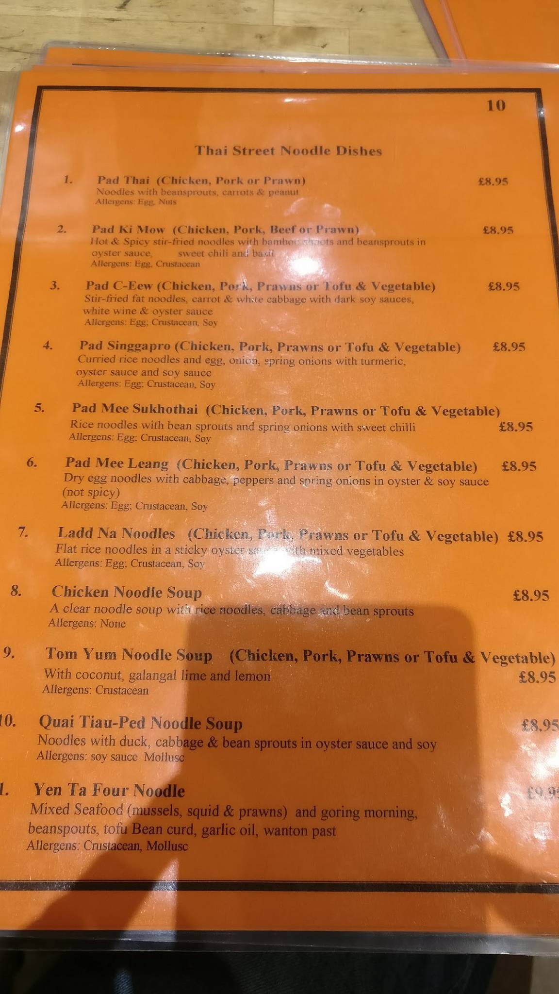 Menu at Thai Street Food restaurant, Worthing
