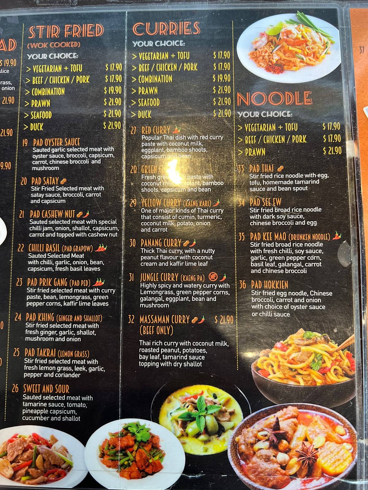 Menu at Thaicoon Restaurant, Port Macquarie