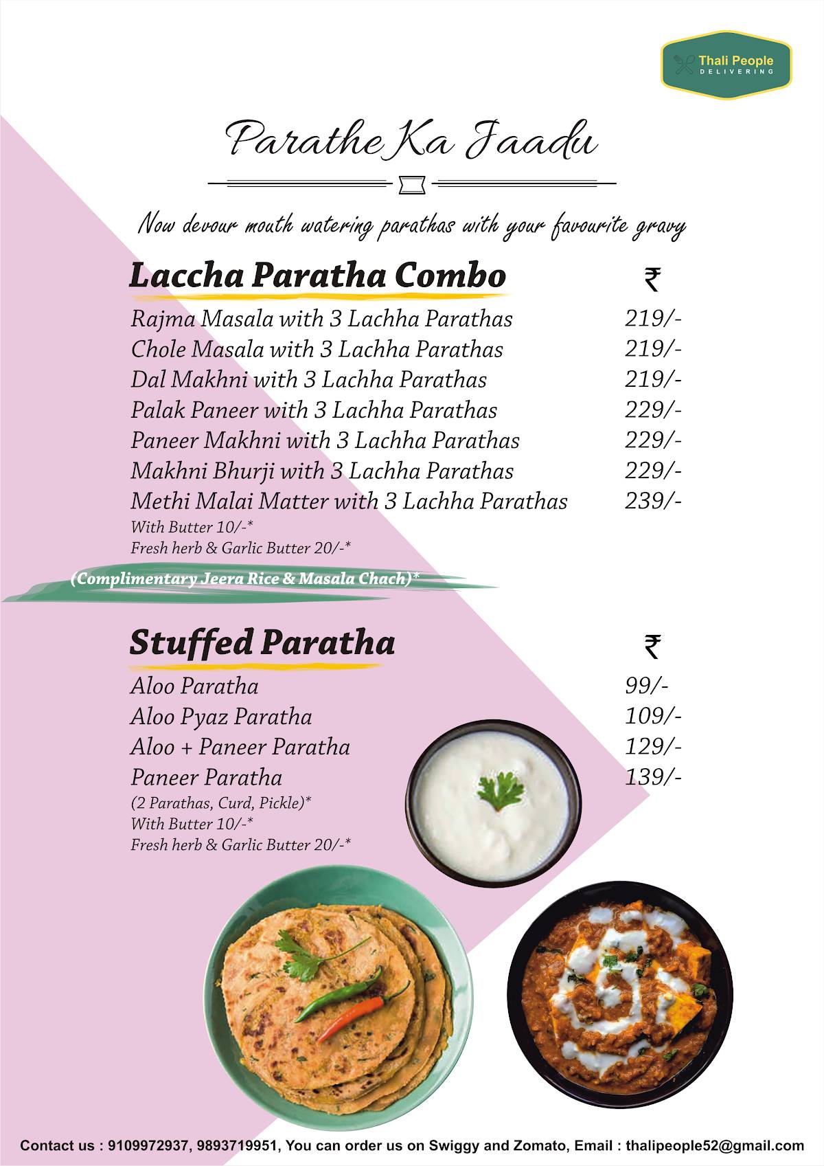 Menu at Thali people, Indore