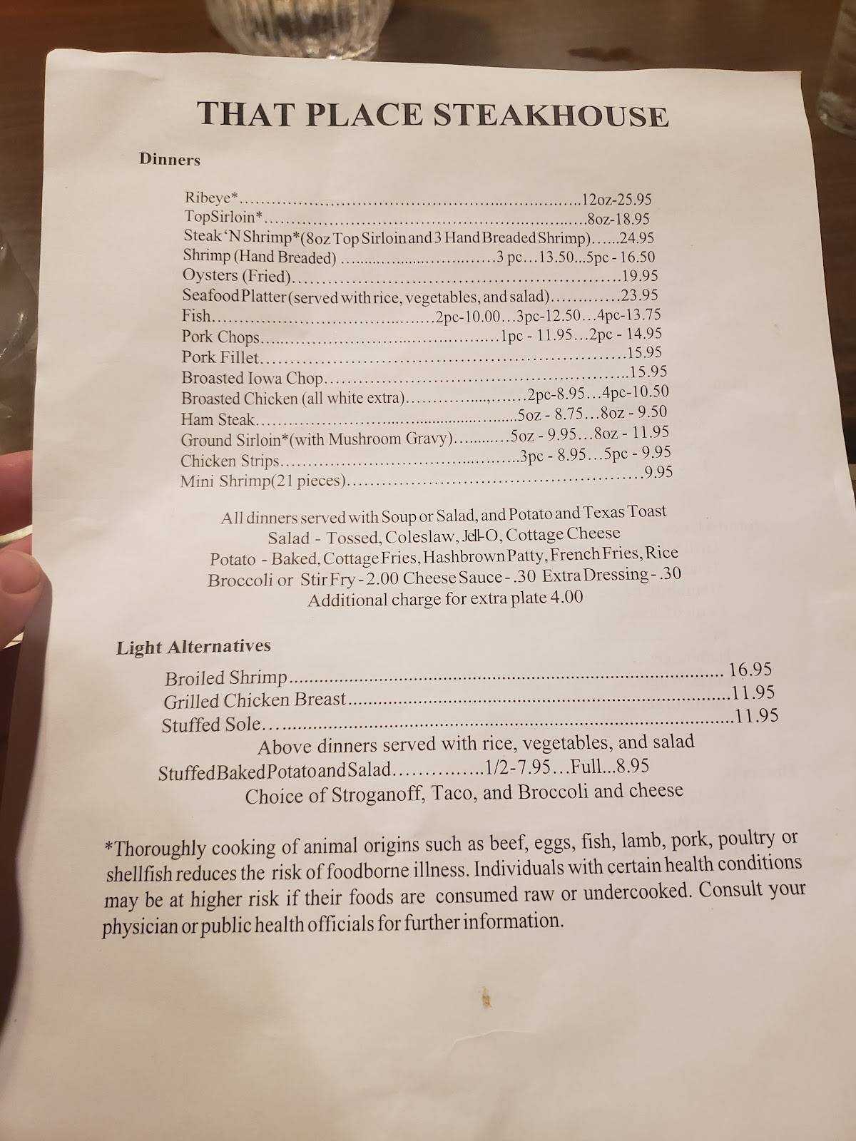 Menu at That Place Restaurant, Conrad