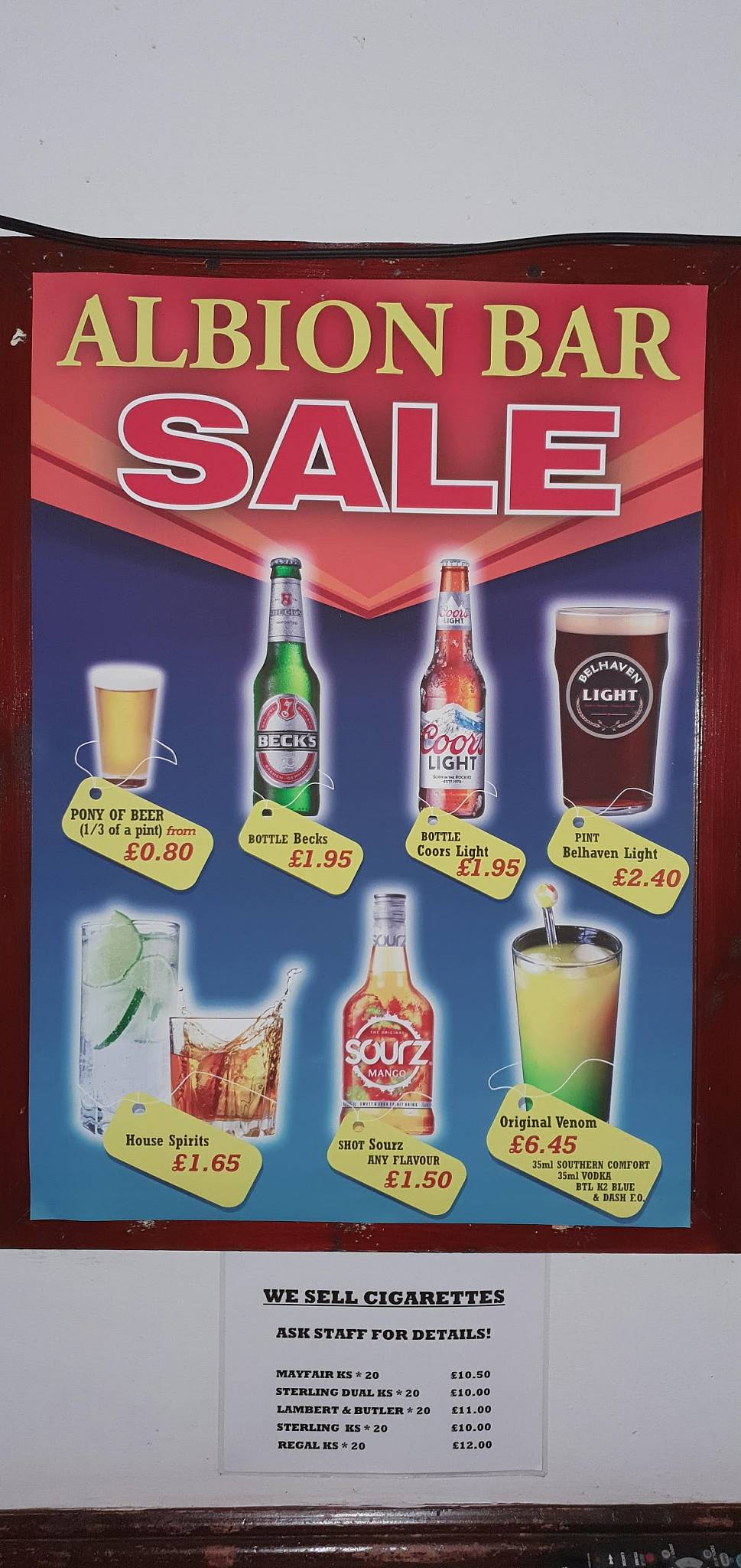 Menu at The Albion Bar, Saltcoats