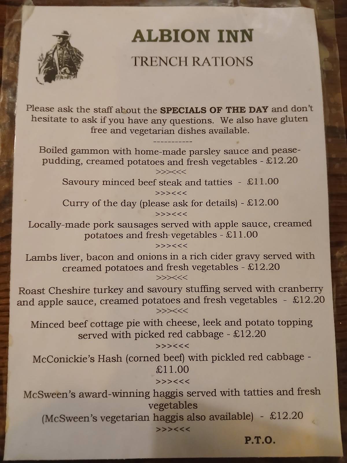 Menu at The Albion Inn pub & bar, Chester