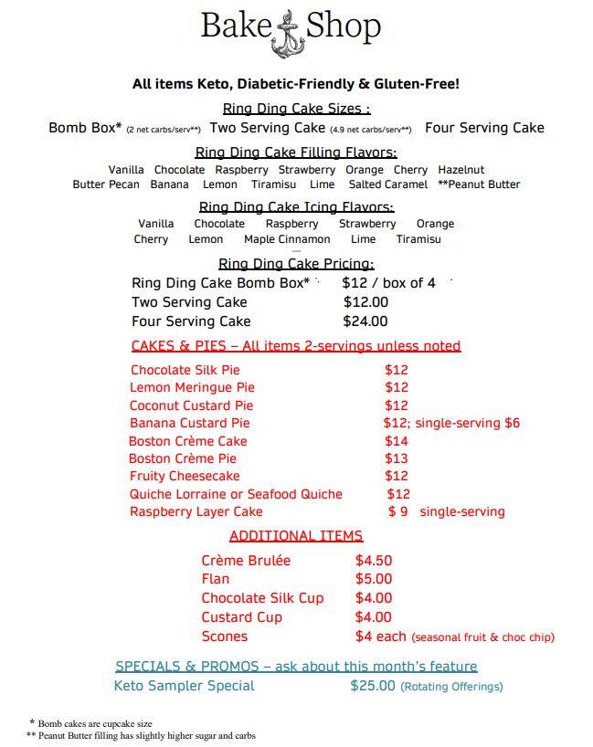 Menu at The Anchor Bake Shop, Houston