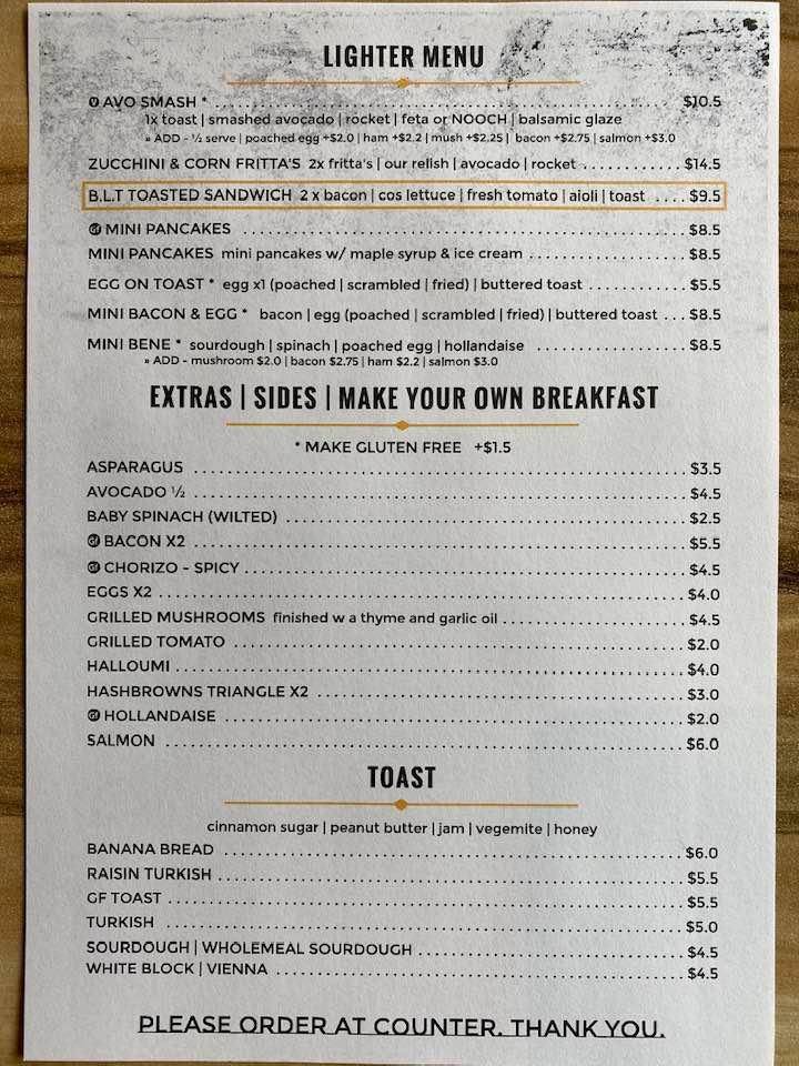 Menu at One80 Lakes Beach cafe, Budgewoi