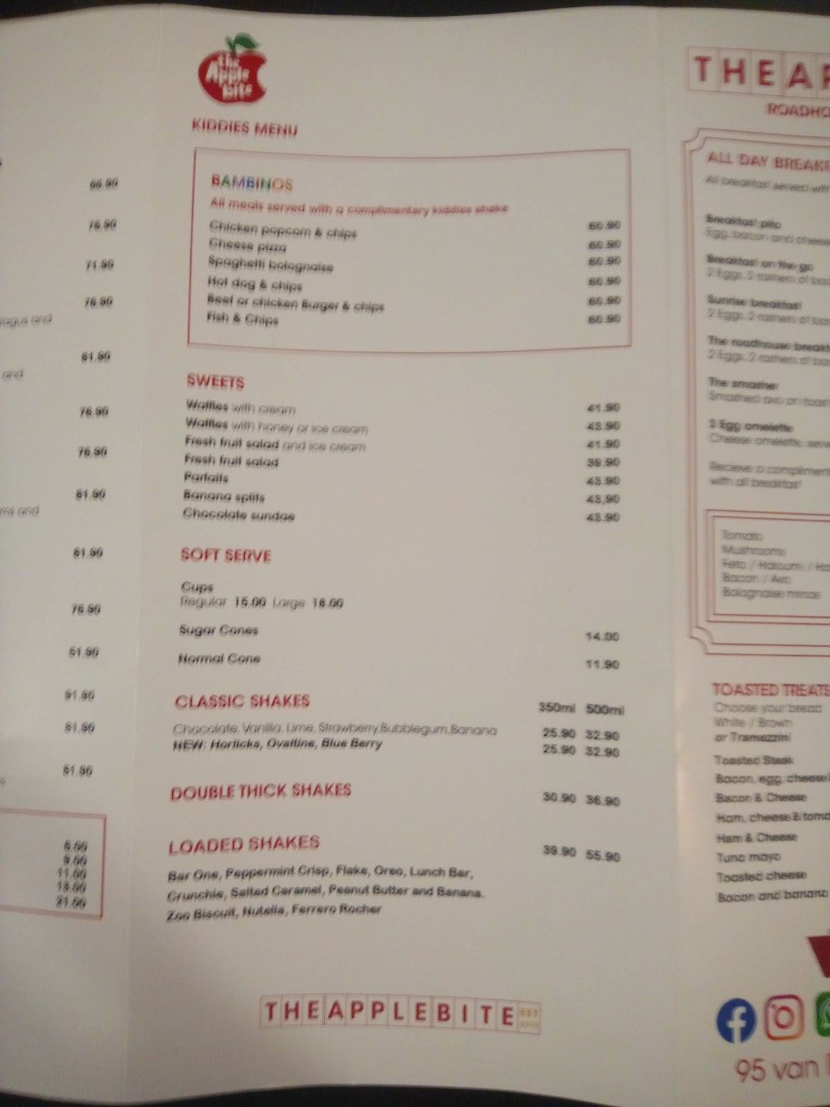 Menu at The Apple Bite restaurant, Edenvale
