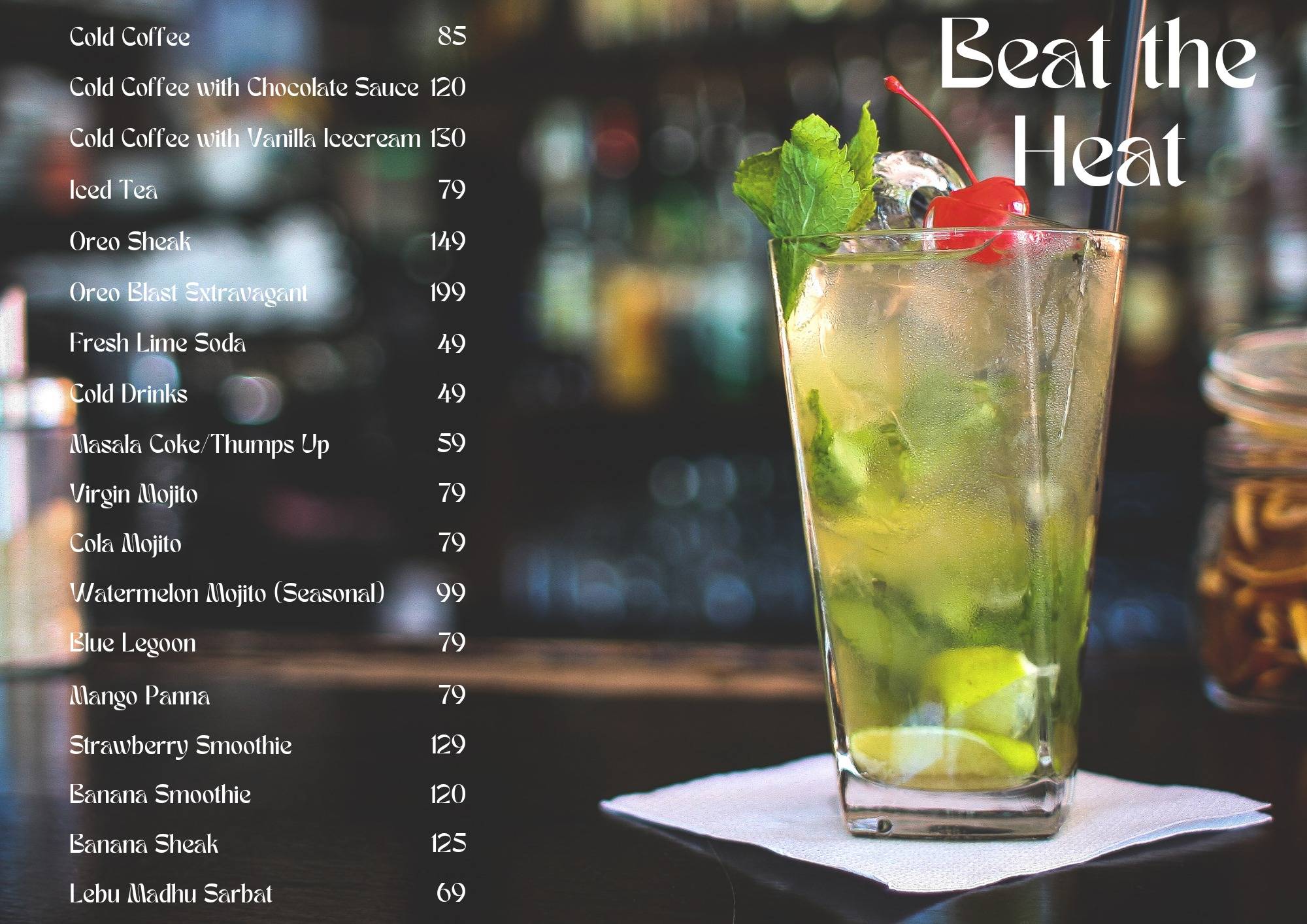 Menu at The Art O Adda Cafe, Siliguri