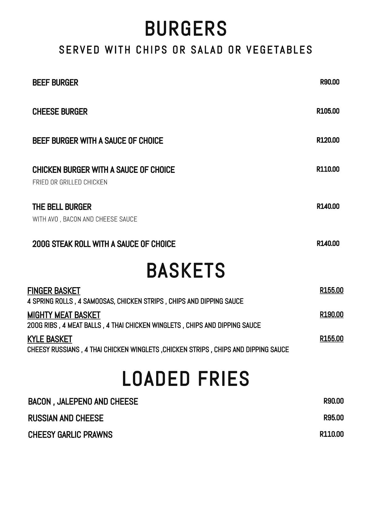 Menu at The Bell Restaurant, Park Rynie