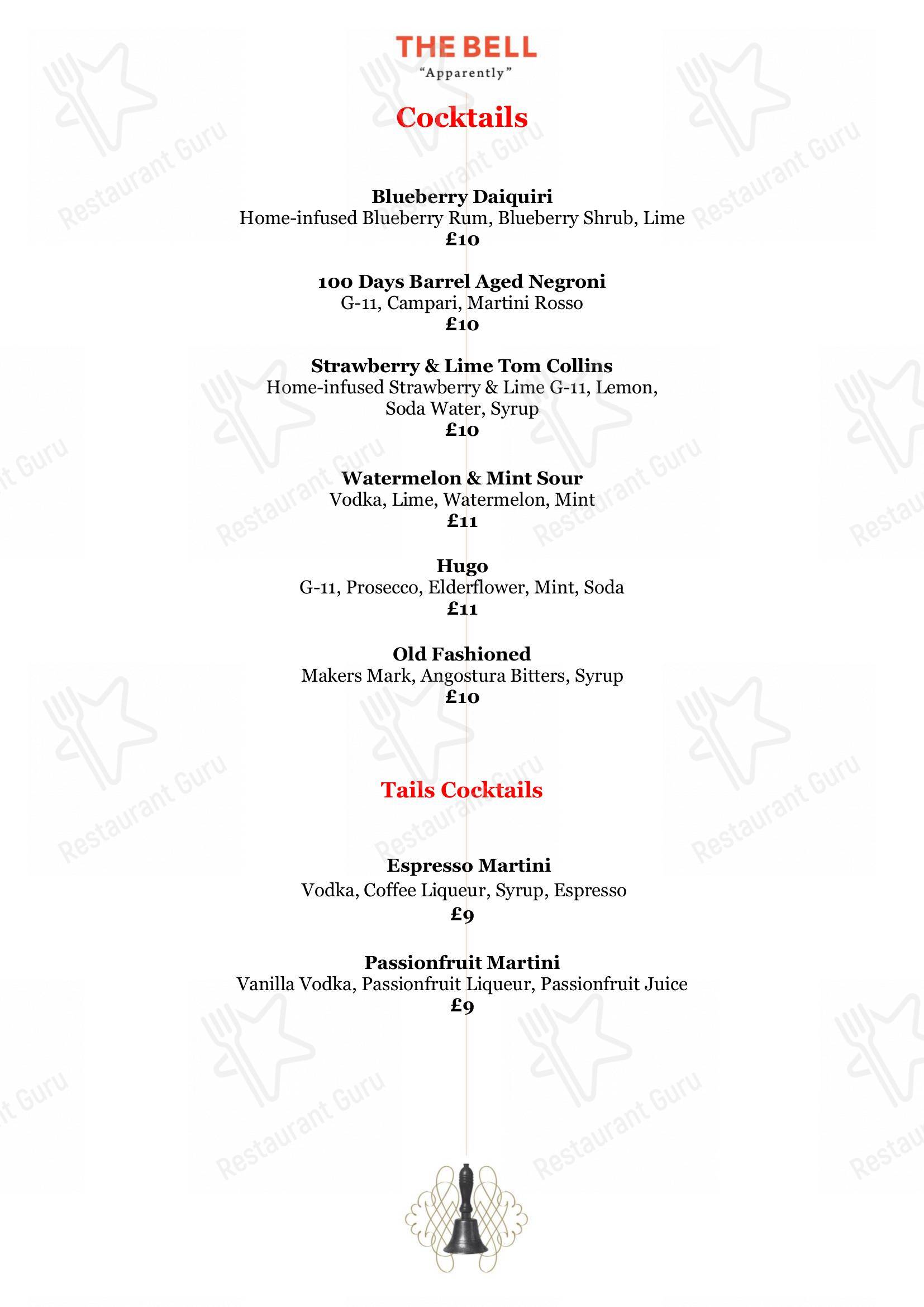 Menu at The Bell In Ticehurst restaurant, Wadhurst