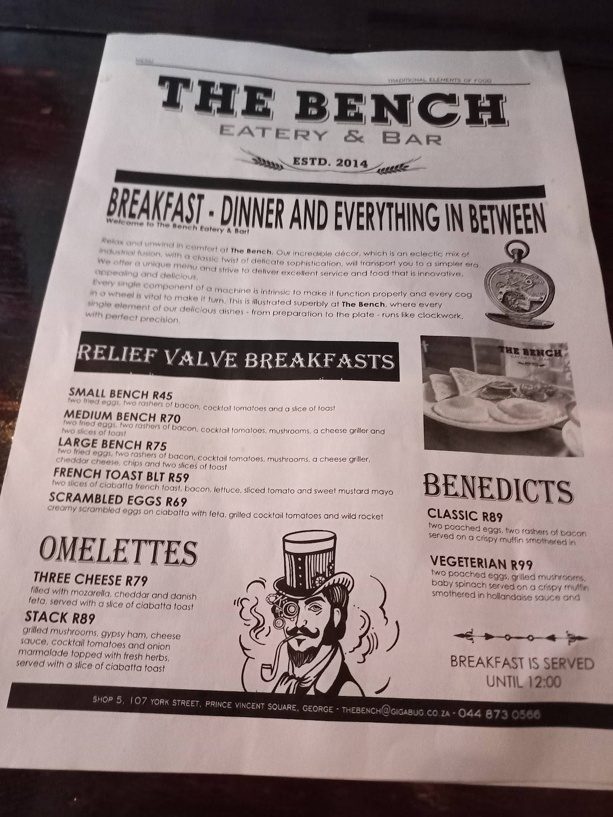 Menu at The Bench Eatery & Bar, George