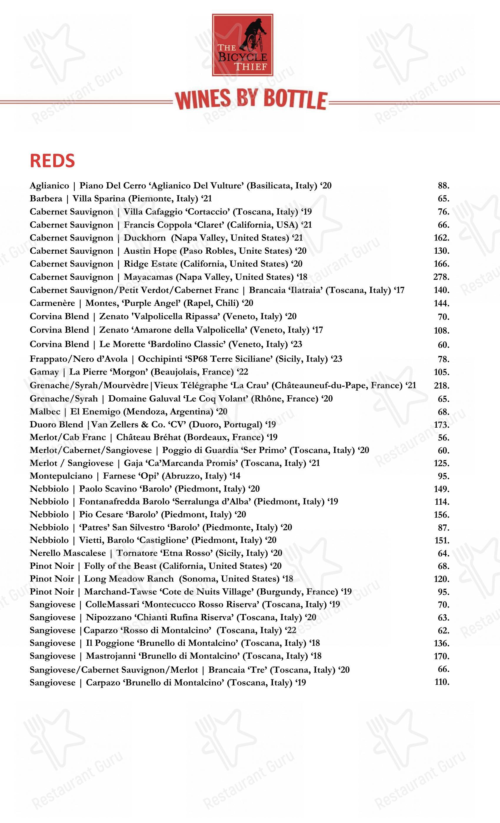 Menu at The Bicycle Thief pub & bar, Halifax