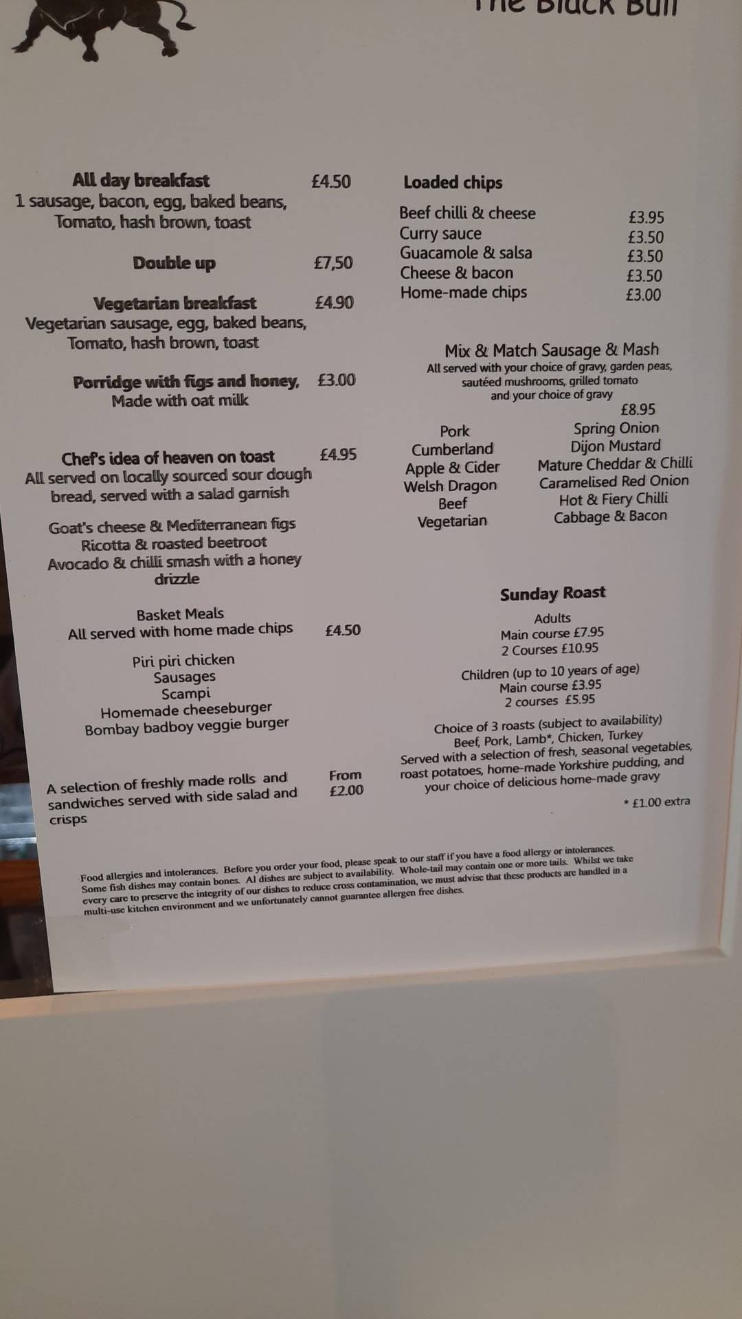 Menu at The Black Bull pub & bar, Kidlington