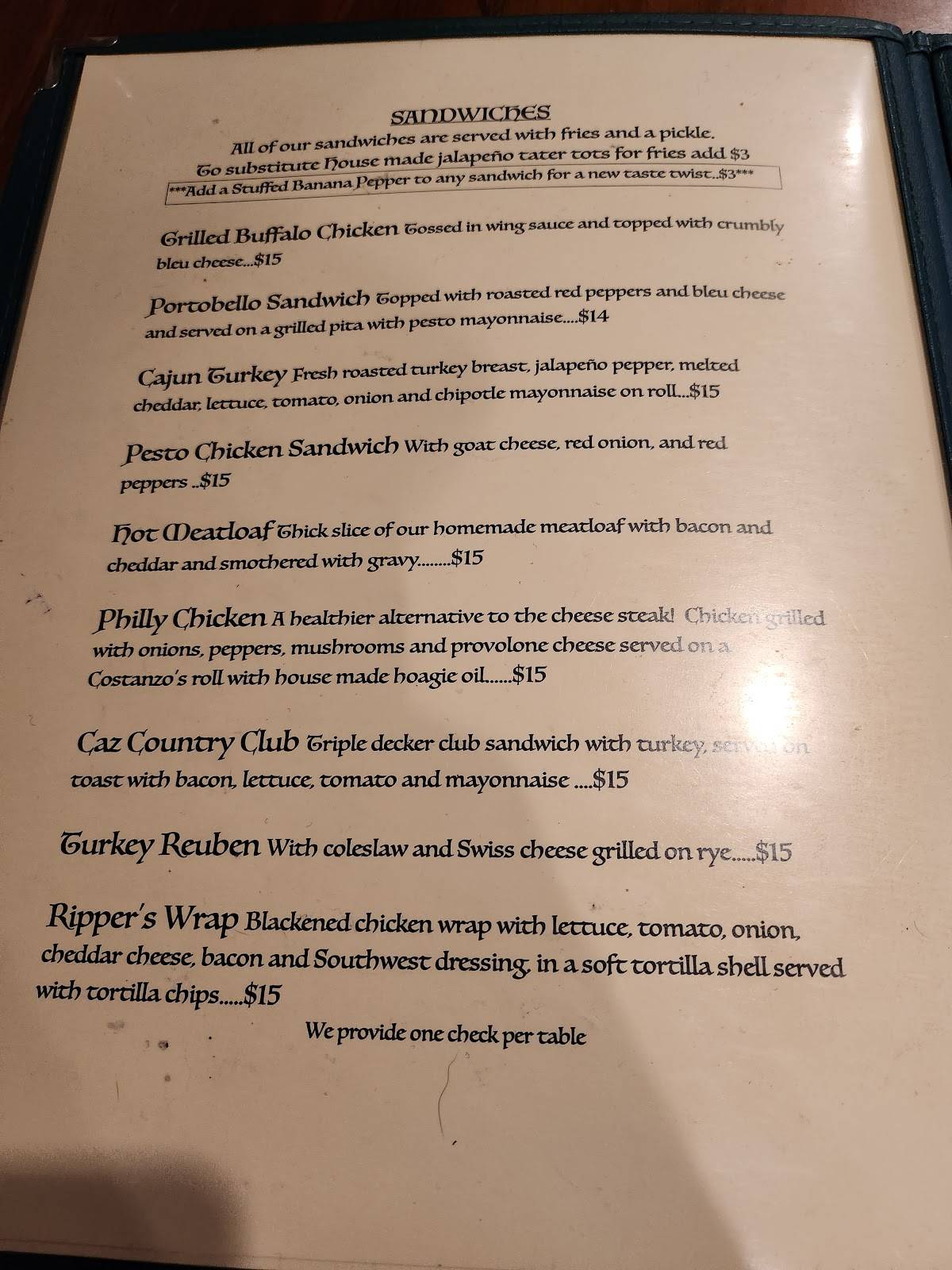 Menu at The Blackthorn Restaurant & Pub, Buffalo