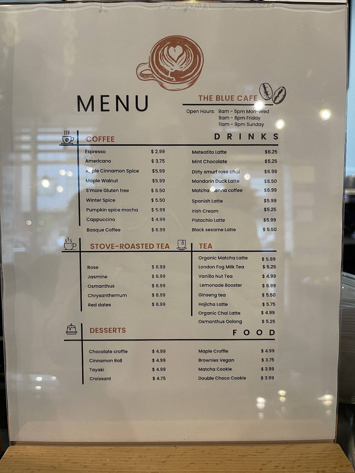 Menu at The Blue Cafe, Oakville